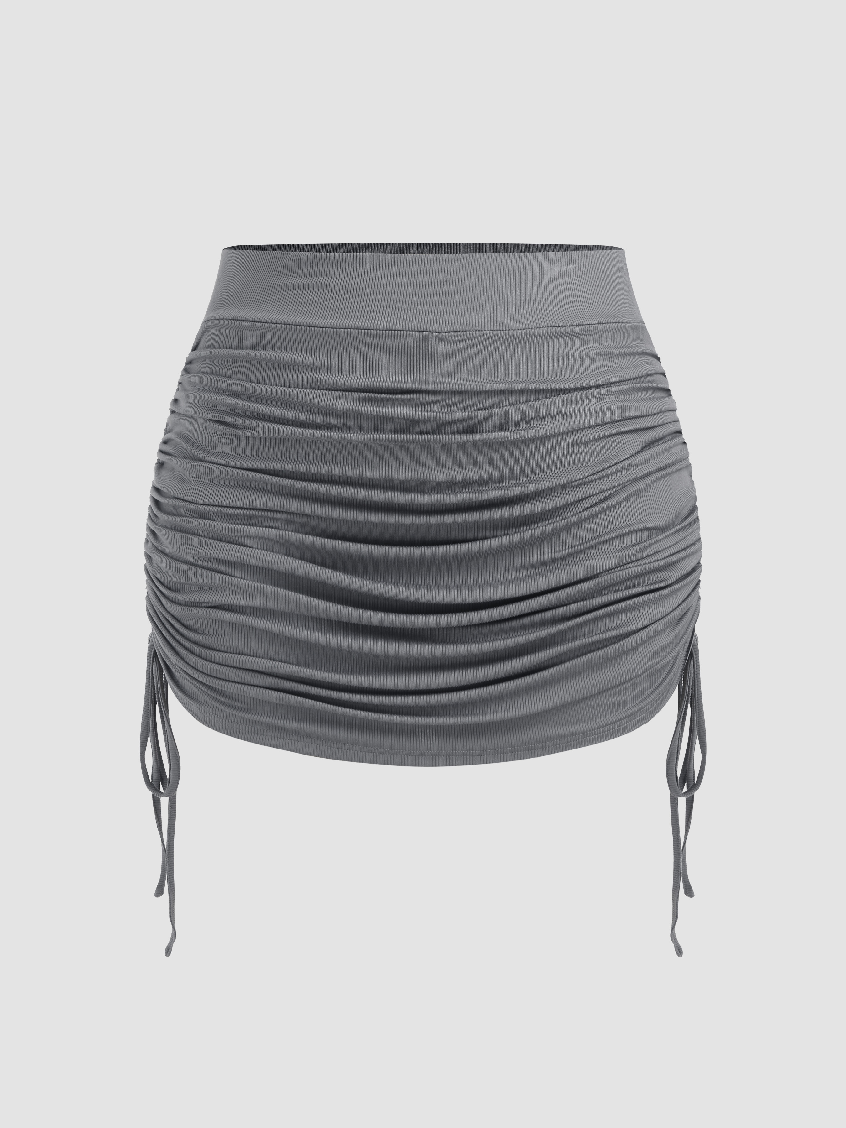Ruched Drawstring Mini Skort Curve & Plus For Date Music Festival/Live House