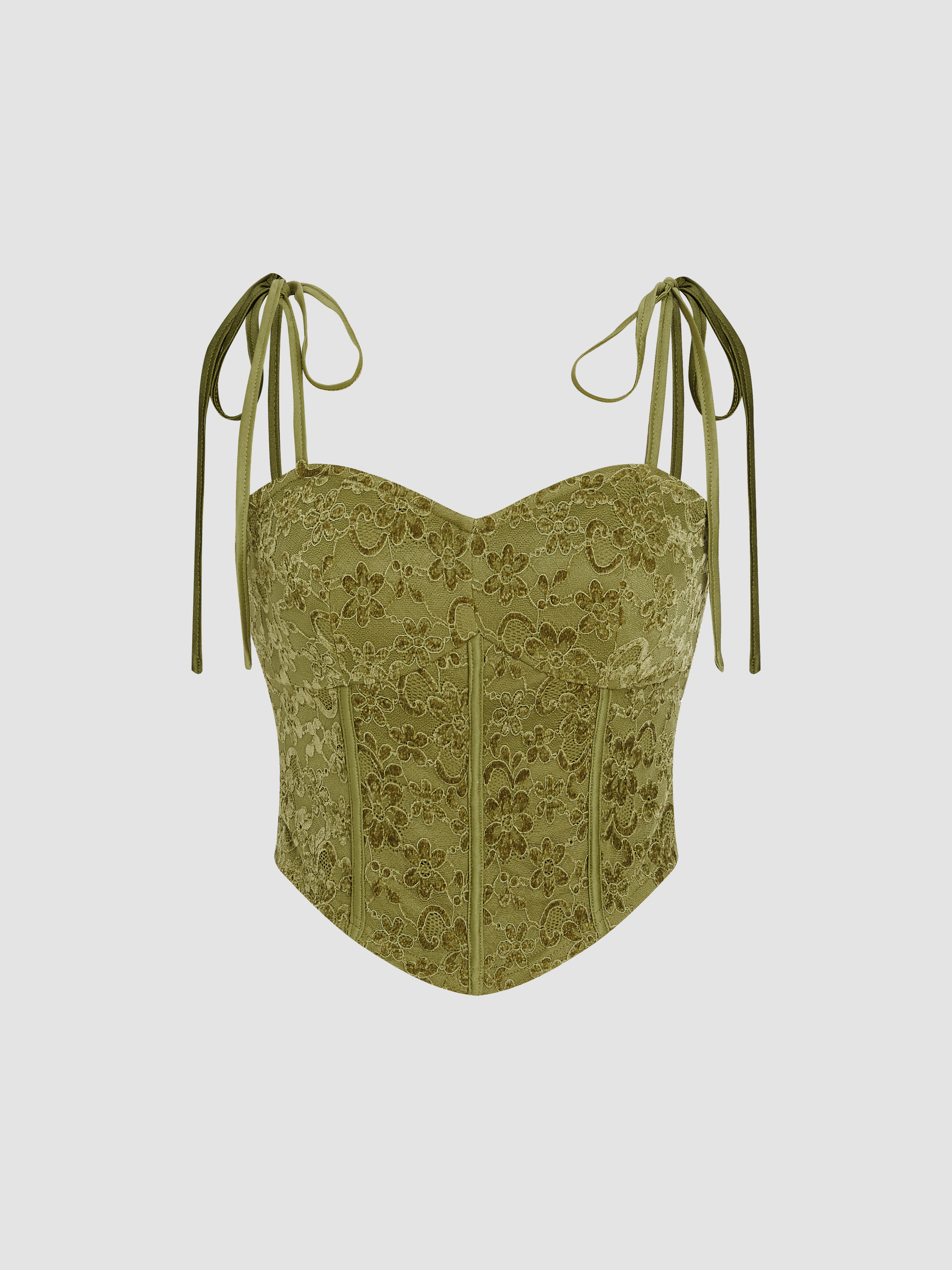 Lace V-neck Floral Zipper Tank Top - Cider