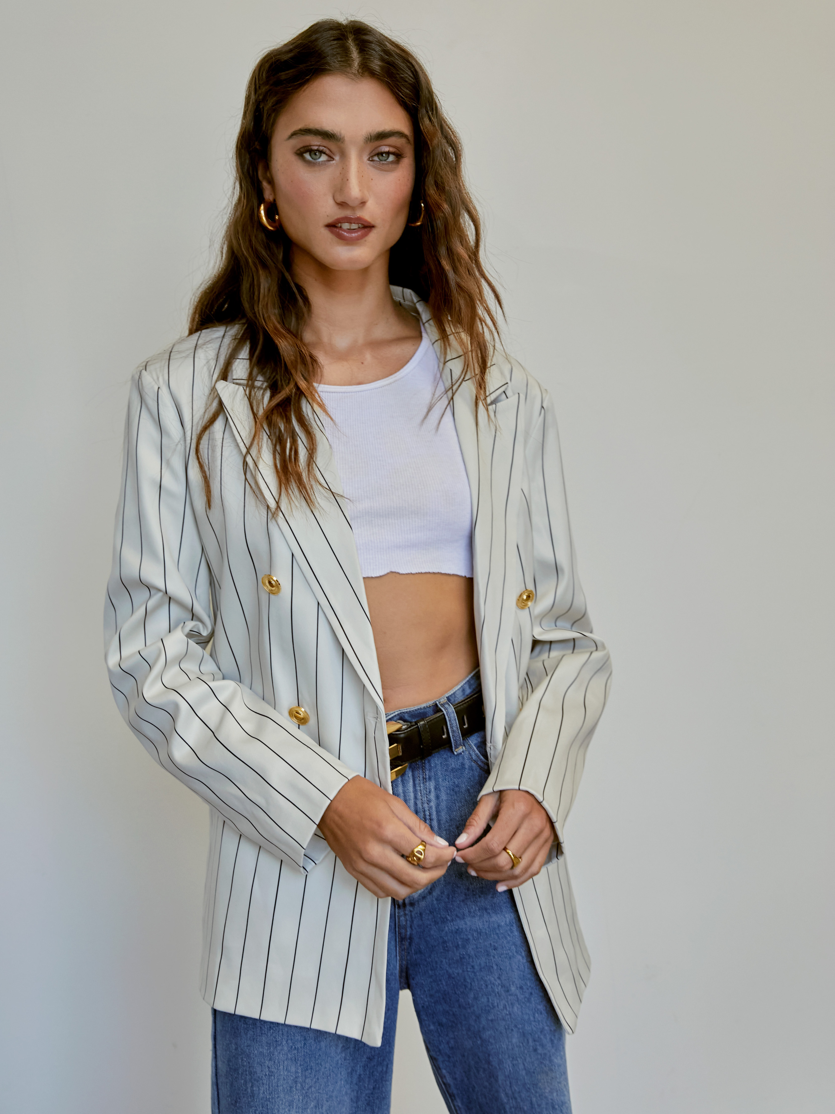 Collar Striped Blazer - Cider