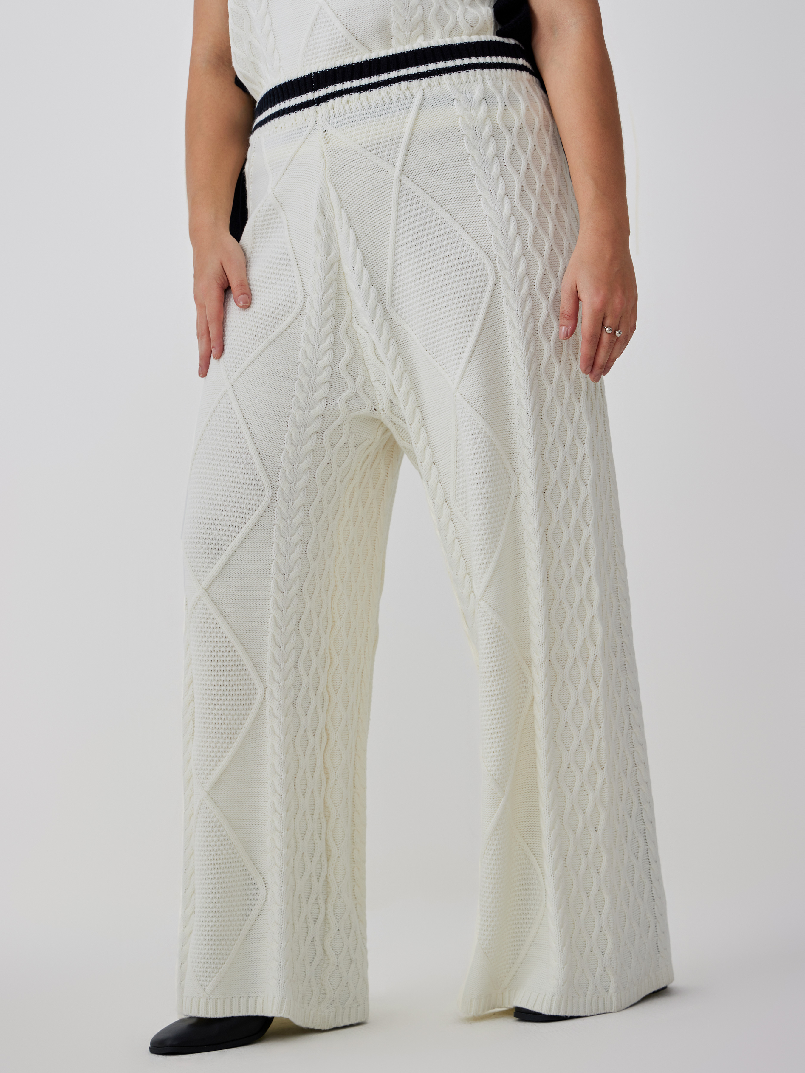 Contrast Binding Knitted Wide Leg Trousers Curve & Plus - Cider