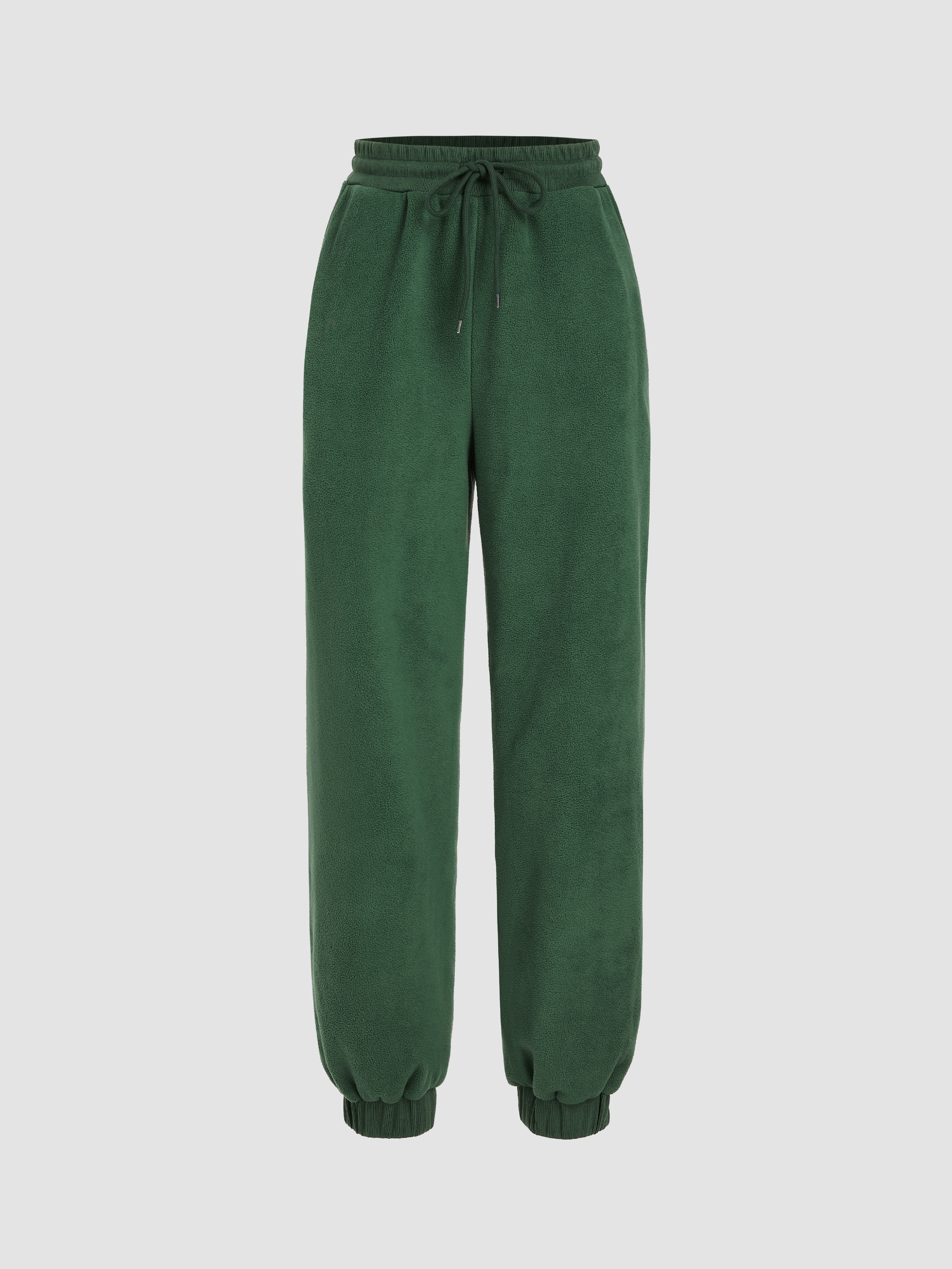 Fleece Mid Waist Solid Drawstring Sweatpants - Cider