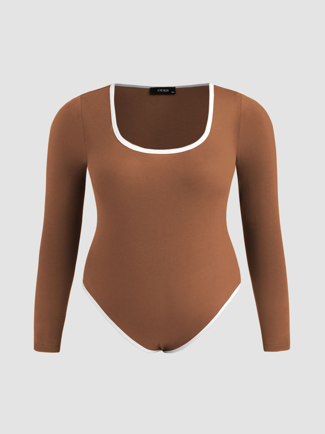 Knit Fabric U-neckline Solid Bodysuit Curve & Plus For Daily Casual ...