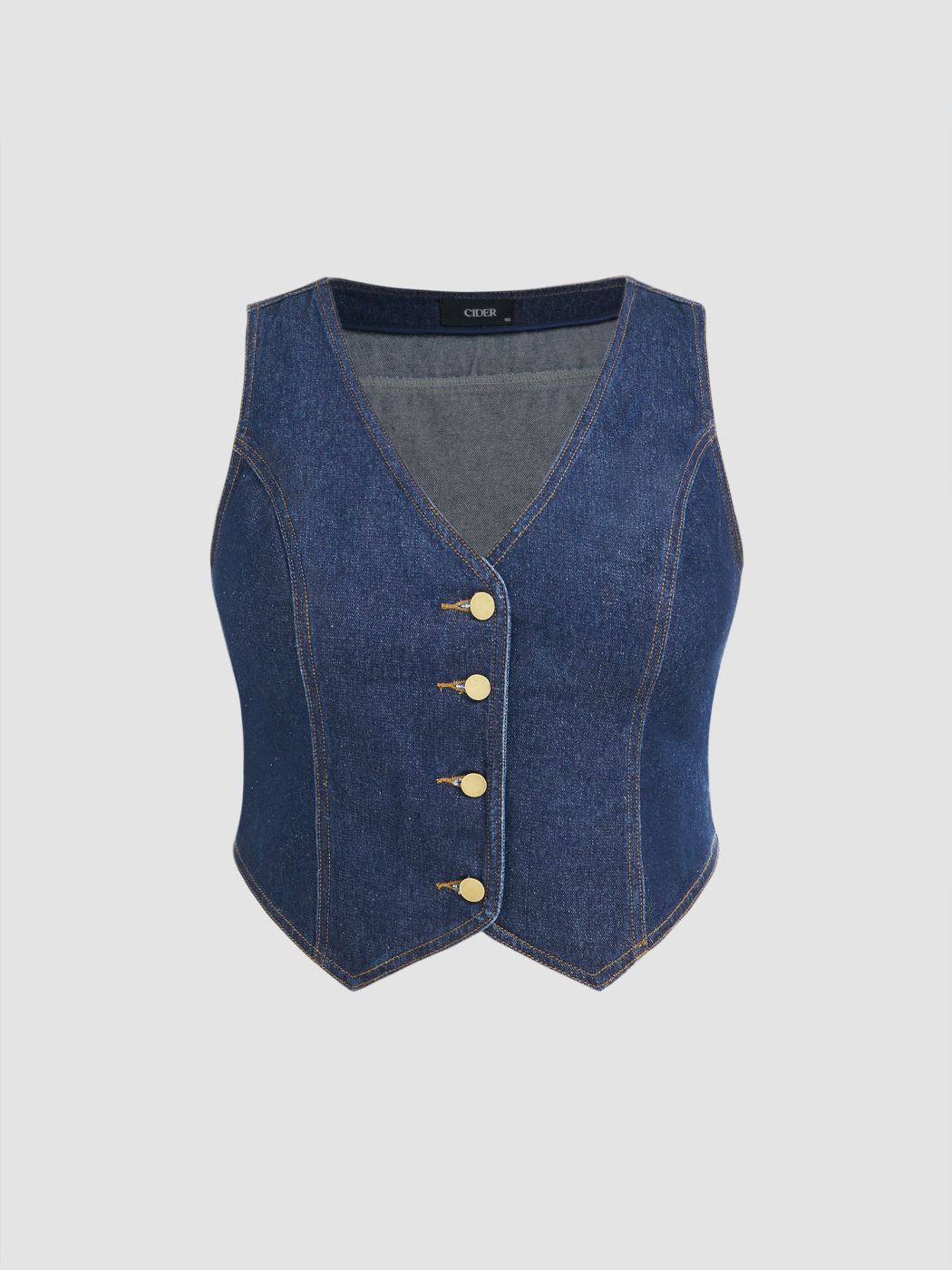 Denim Denim V Neck Button Vest Curve And Plus For School Daily Casual