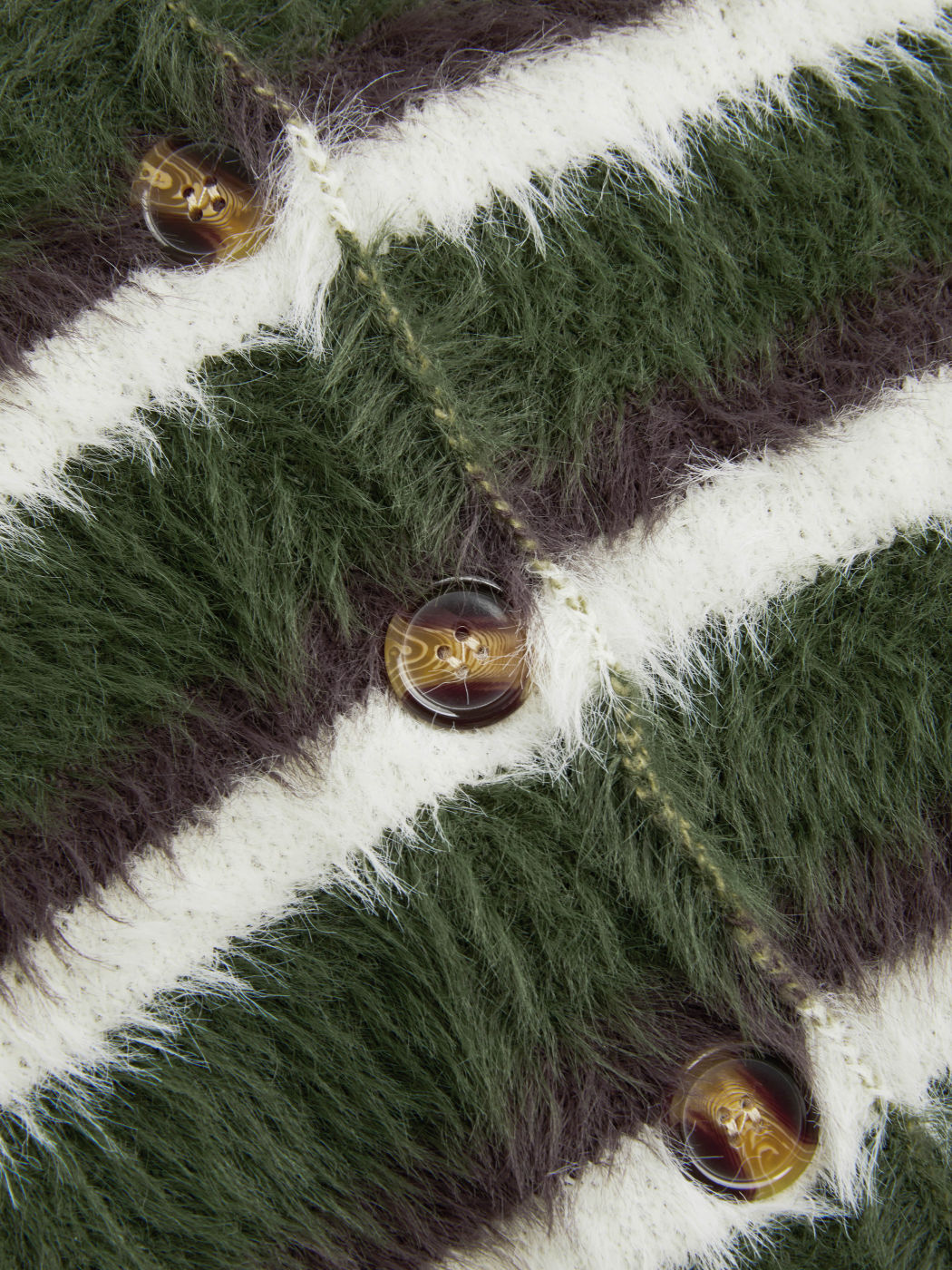 Knit Stripe Fuzzy Button Cardigan - Cider