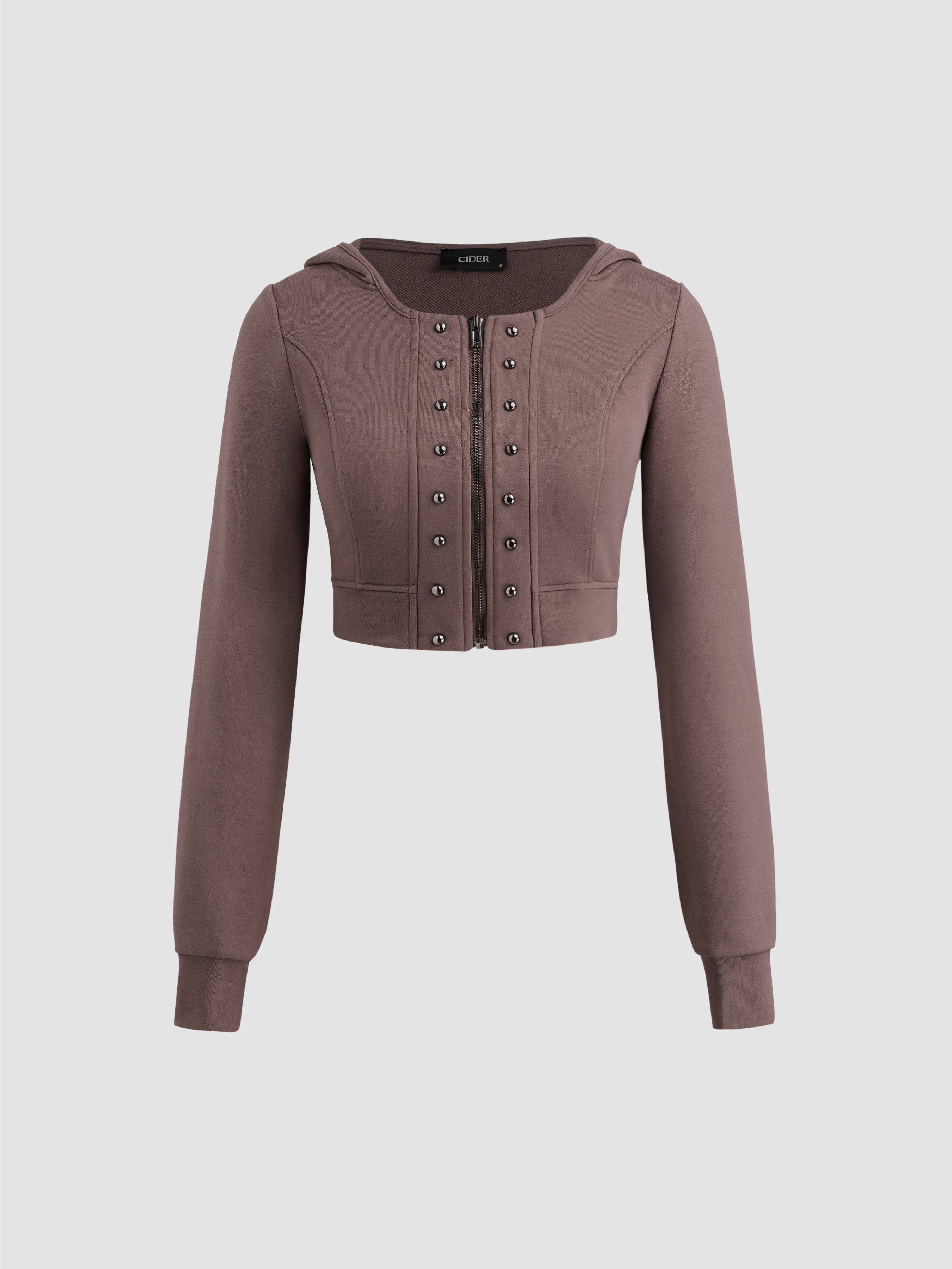 Terry Zipper Rivet Hoodie - Cider