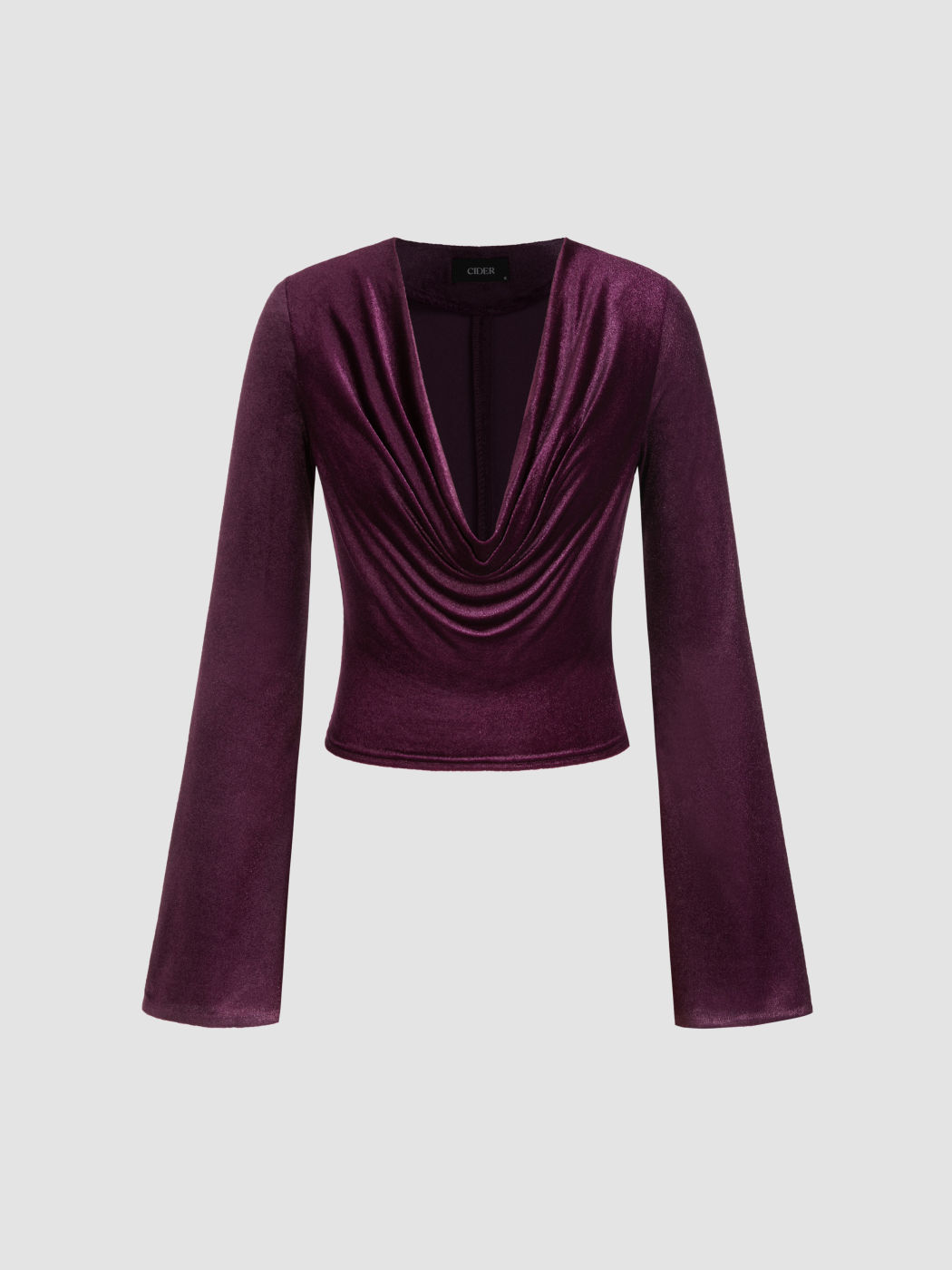 Velvet Cowl Neck Solid Long Sleeve Blouse For Daily Casual Coffee Shop