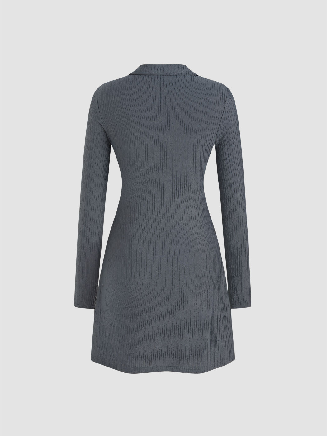 Collar Long Sleeve Ruched Button Mini Dress - Cider