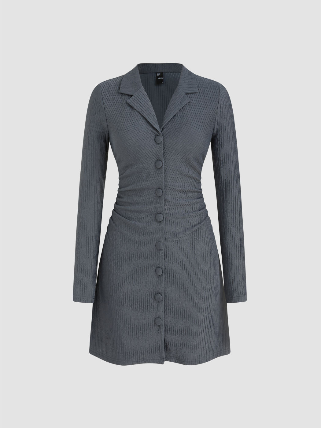 Collar Long Sleeve Ruched Button Mini Dress - Cider