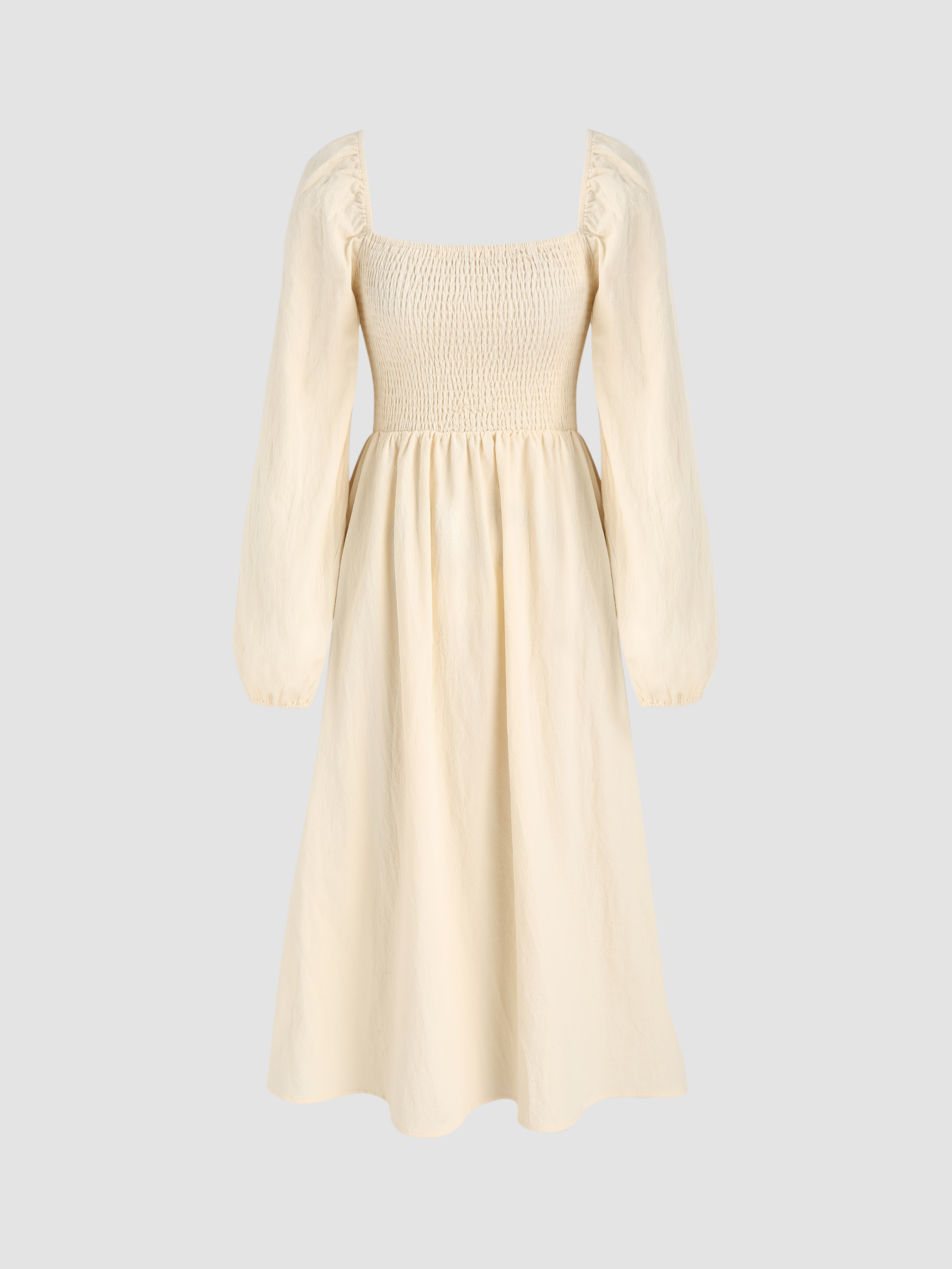 Square Neck Solid Long Sleeve Midi Dress - Cider