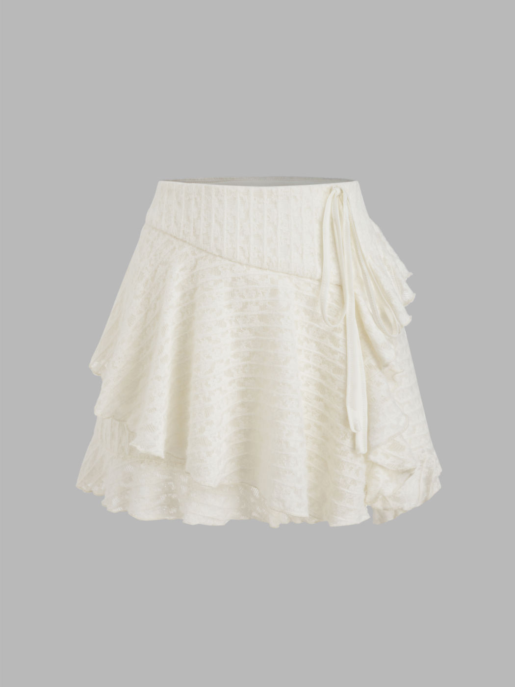 Lace Mid Waist Ruffle Knotted Mini Skort For Daily Casual Coffee Shop