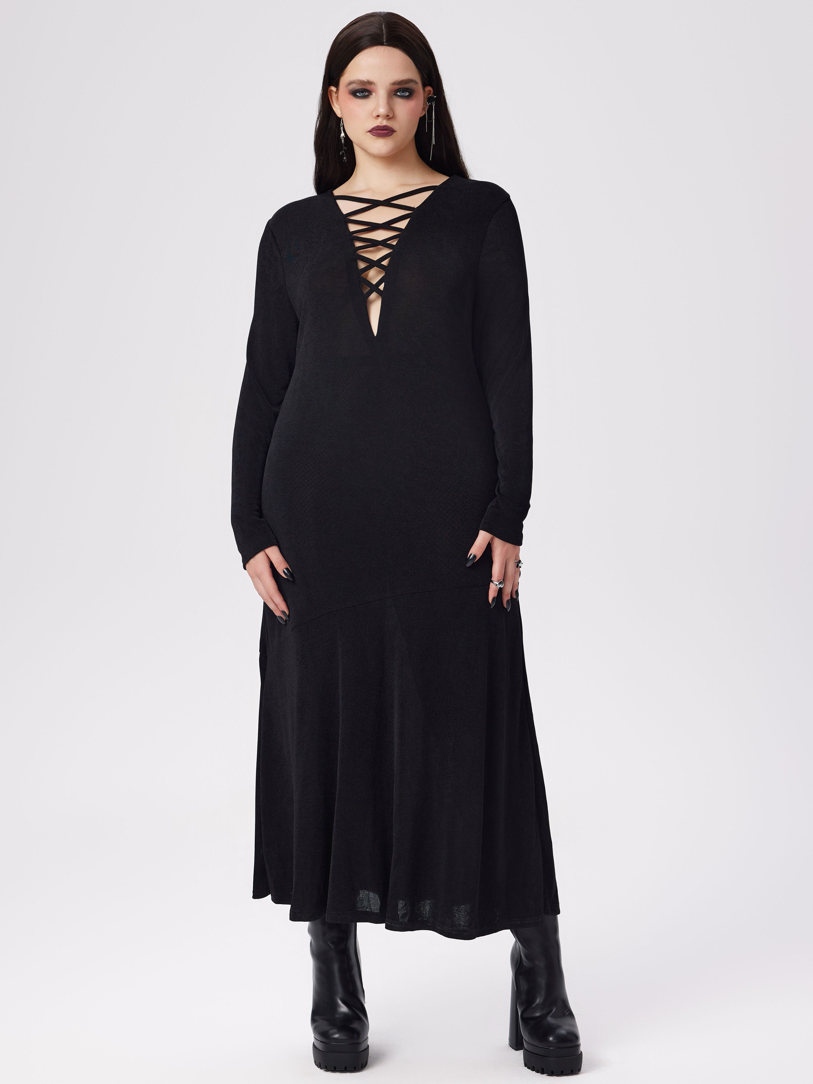 V-neck Solid Cut Out Maxi Dress Curve & Plus - Cider