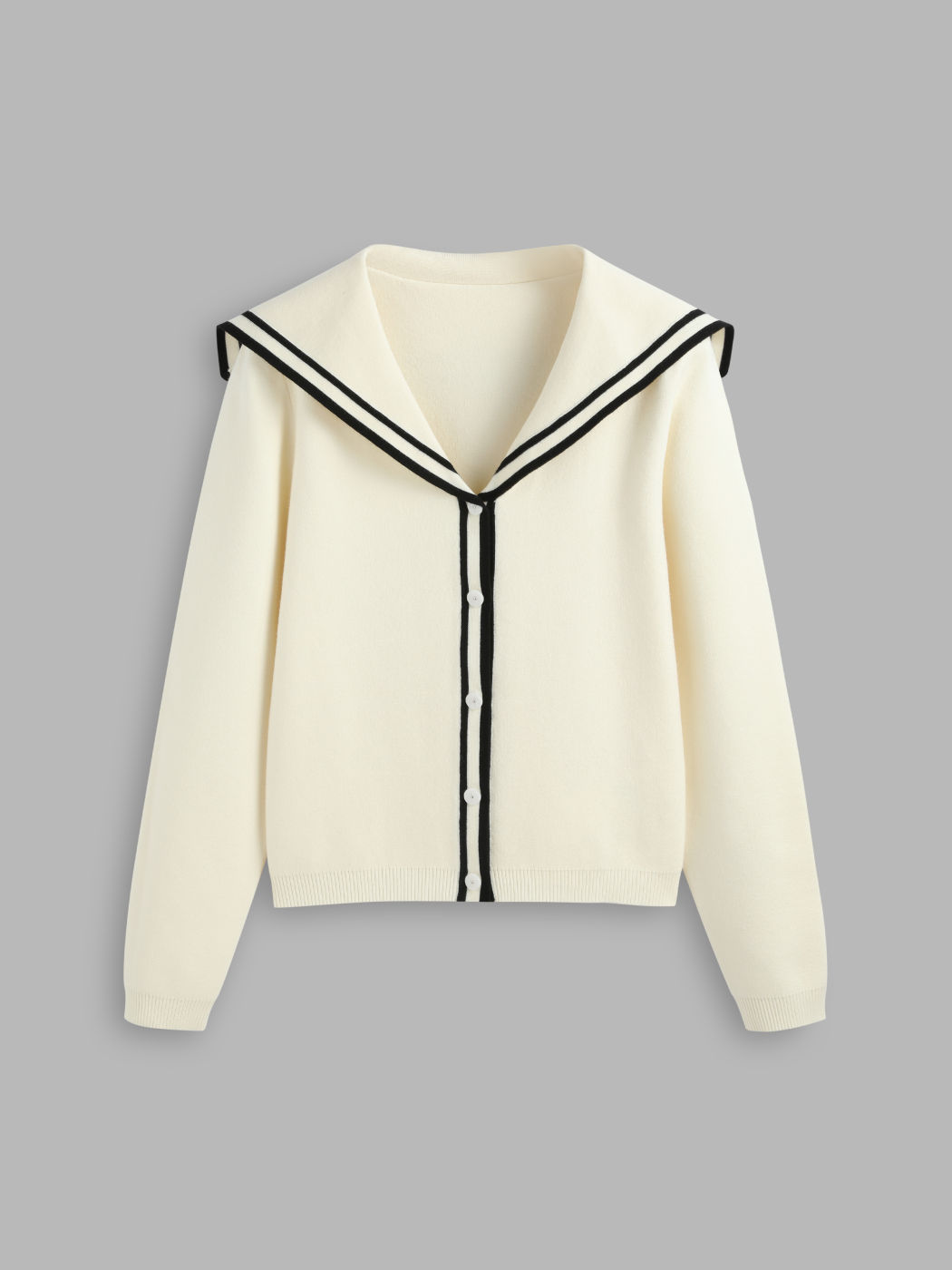 Sailor Collar Solid Button Knit Cardigan For Coffee Shop Daily Casual ...