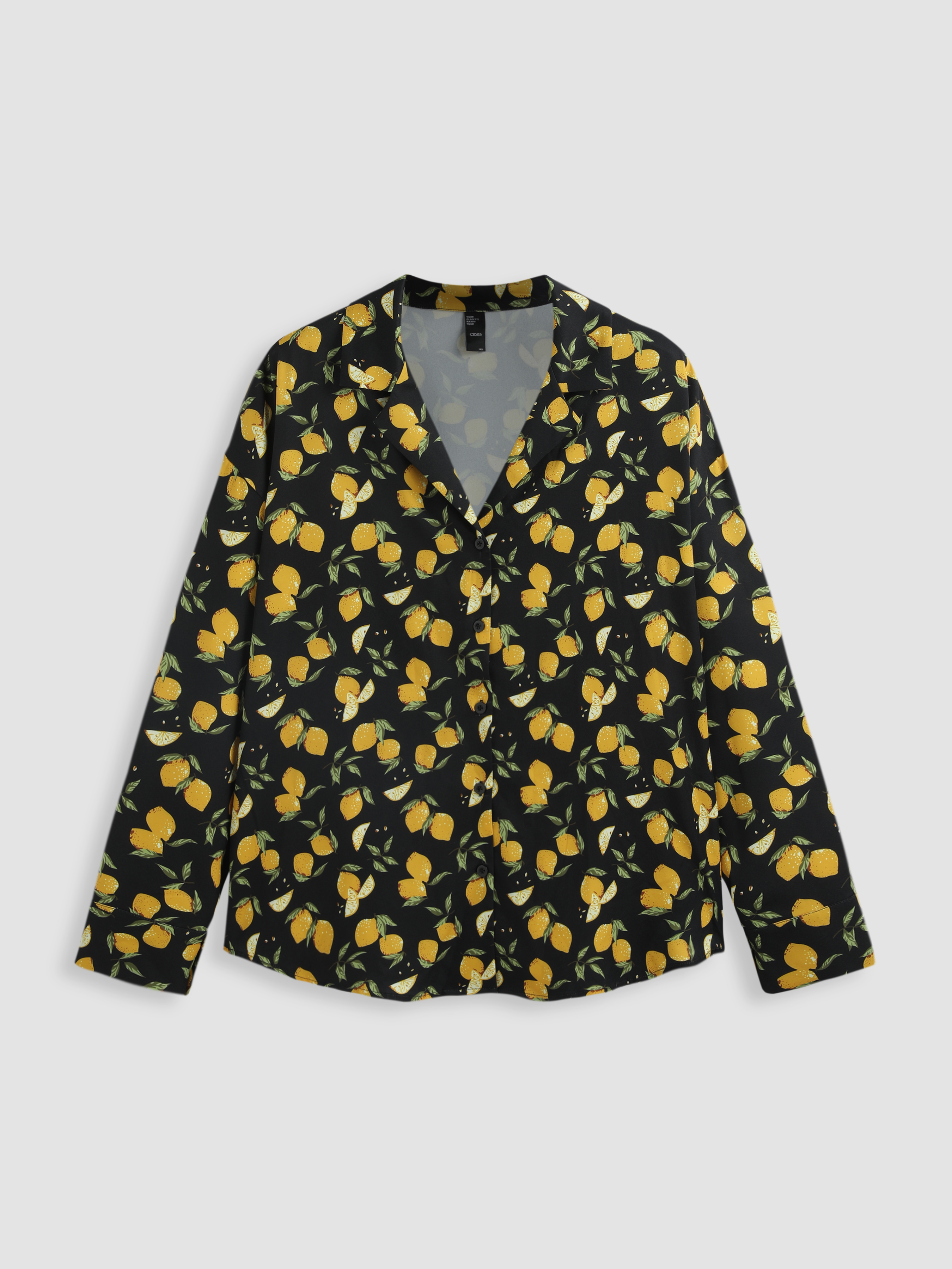 Lemon Print Long Sleeve Blouse Curve & Plus - Cider