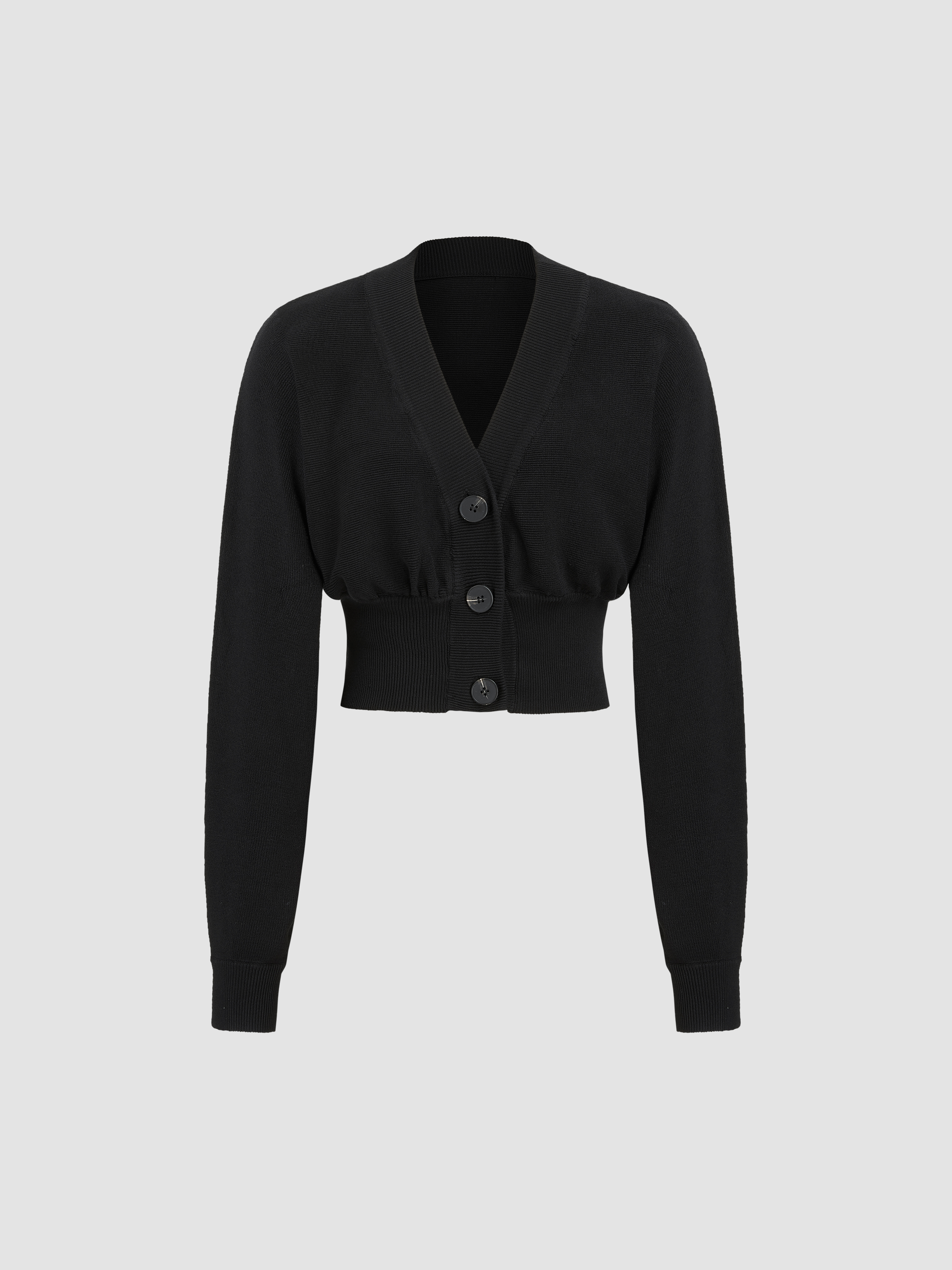 V-neck Button Knitted Crop Cardigan - Cider