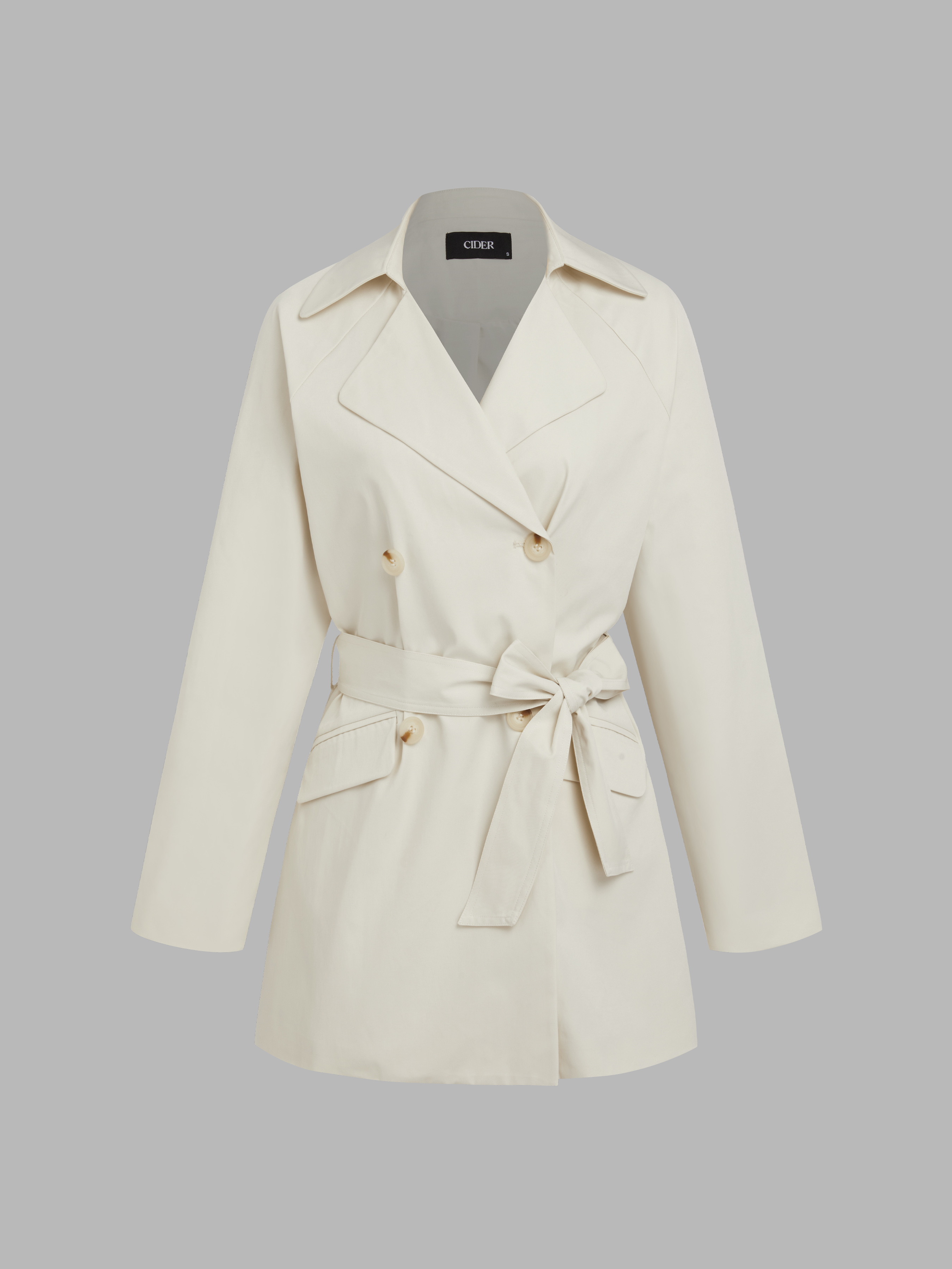 Solid Collar Button Trench Coat With Belt For Daily Casual Work Coffee Shop