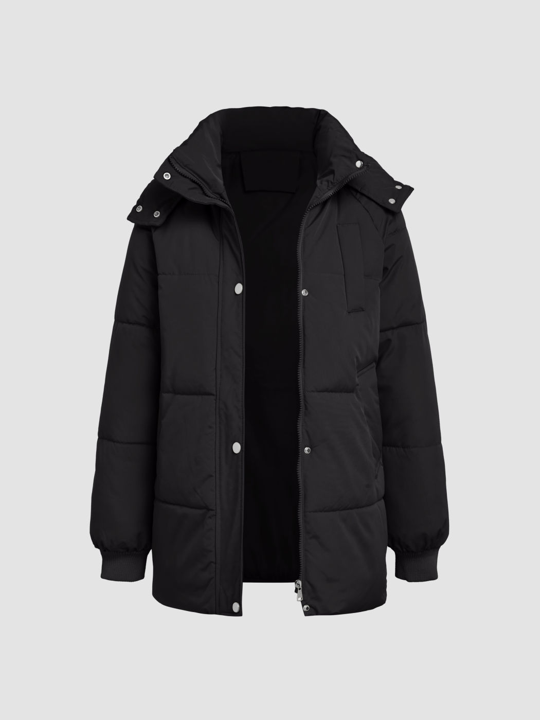 Hooded Solid Zipper Puffer Jacket - Cider