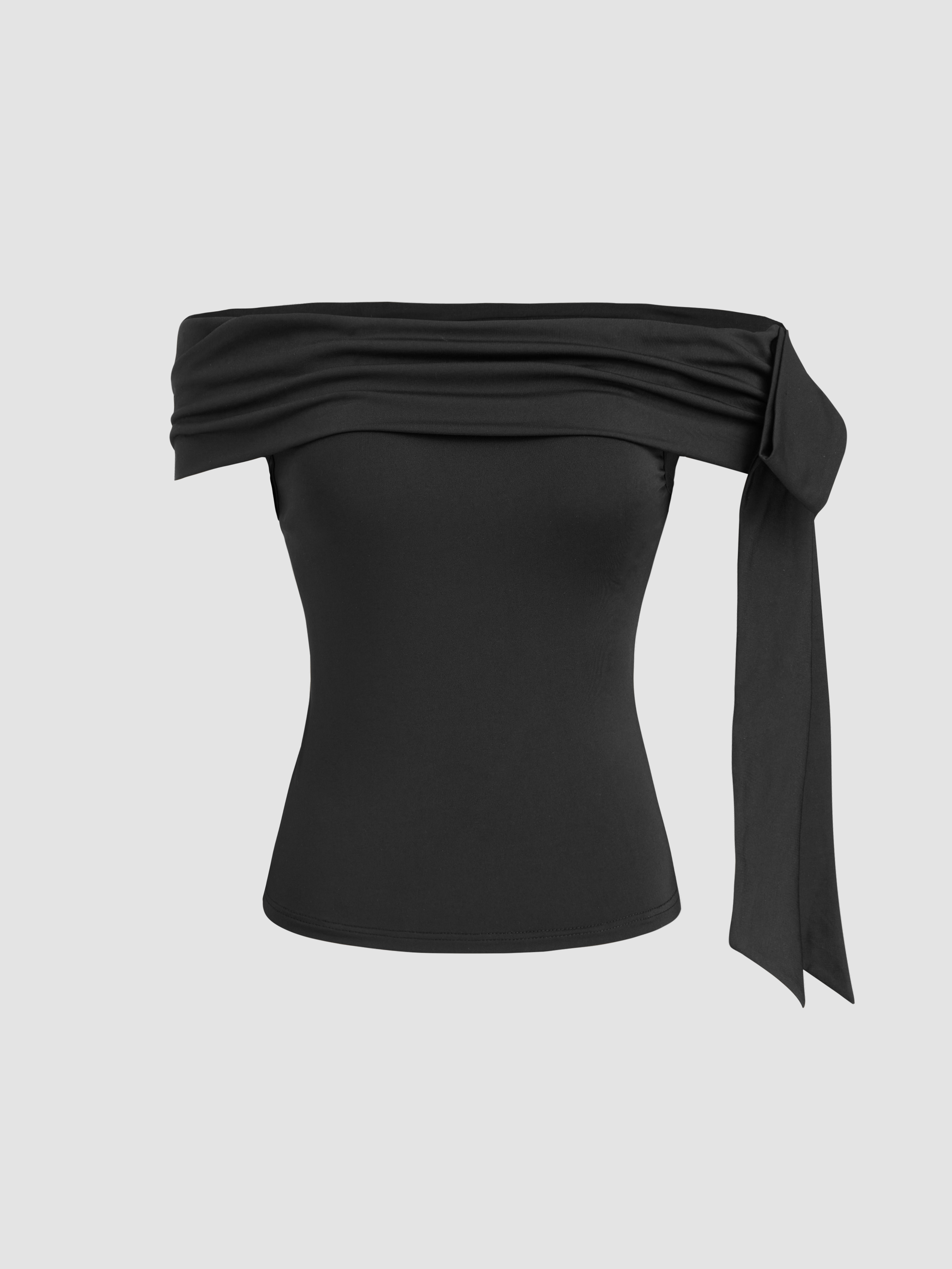 Off-shoulder Long Sleeve Tee - Cider