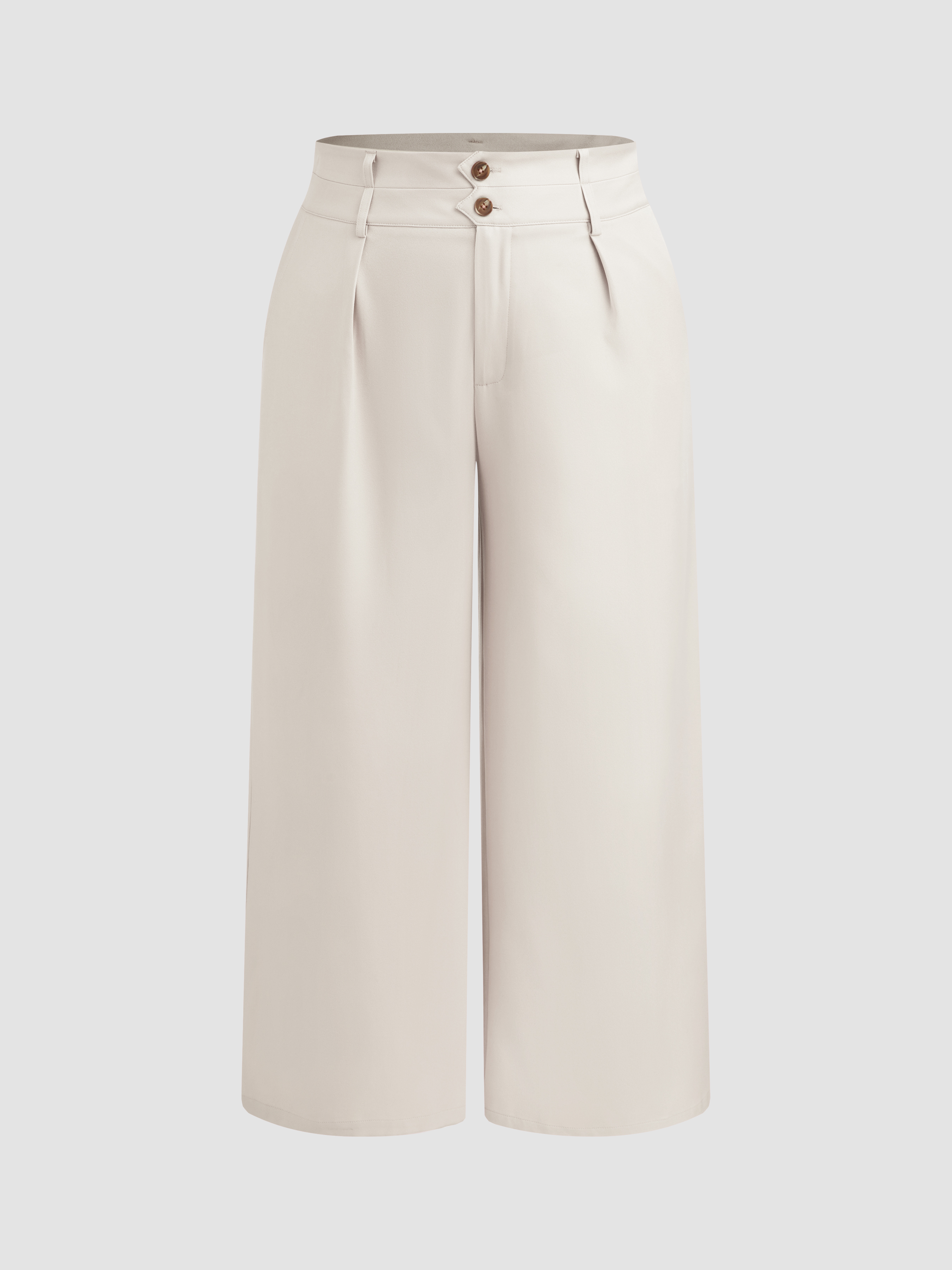 Wide Leg Pants Woven Button Mid Waist Wide Leg Pants Curve & Plus