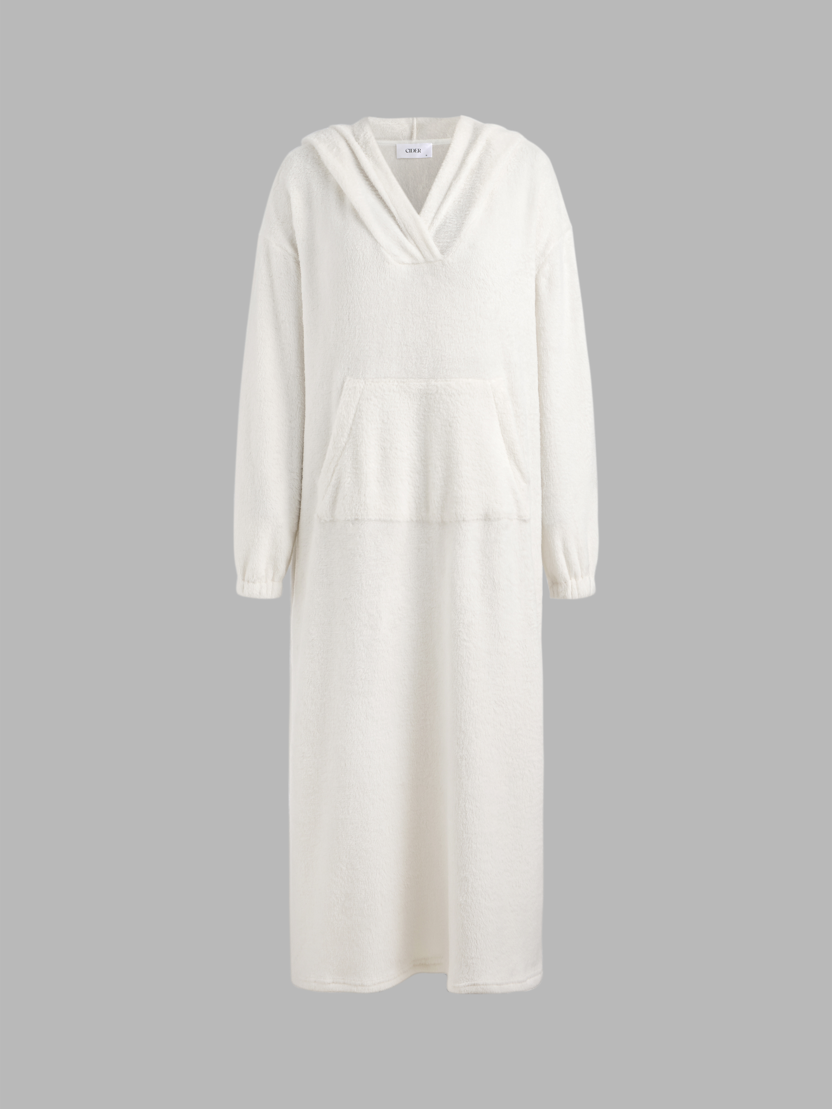 V-neck Hooded Solid Pocket Split Robe - Cider