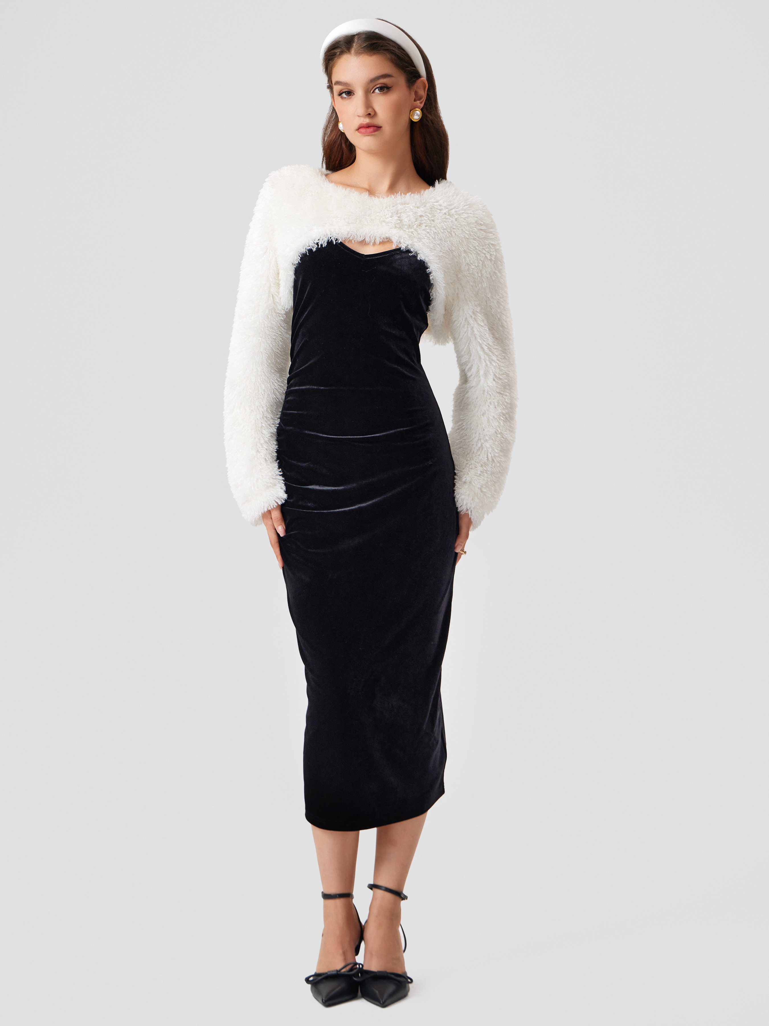 Velvet Fleece Fuzzy Round Neckline Long Sleeve Shrug & Velvet Round ...