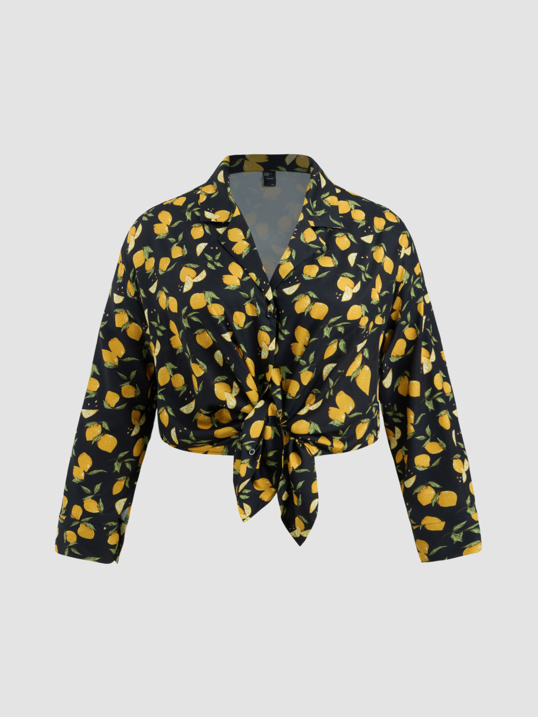 Lemon Print Long Sleeve Blouse Curve & Plus - Cider