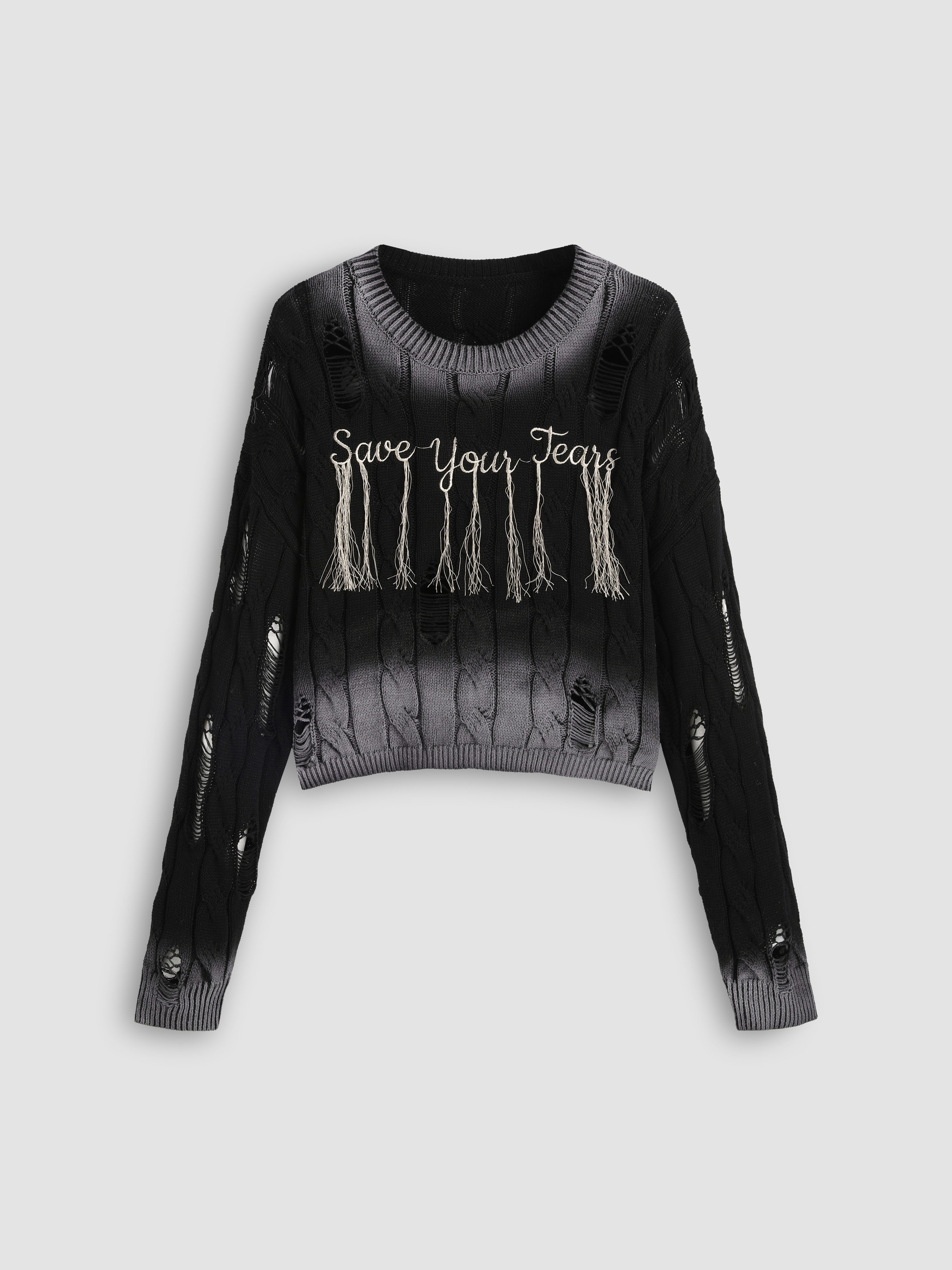 Knit Fabric Knit Save Your Tears Tassels Ripped Top For School Daily ...