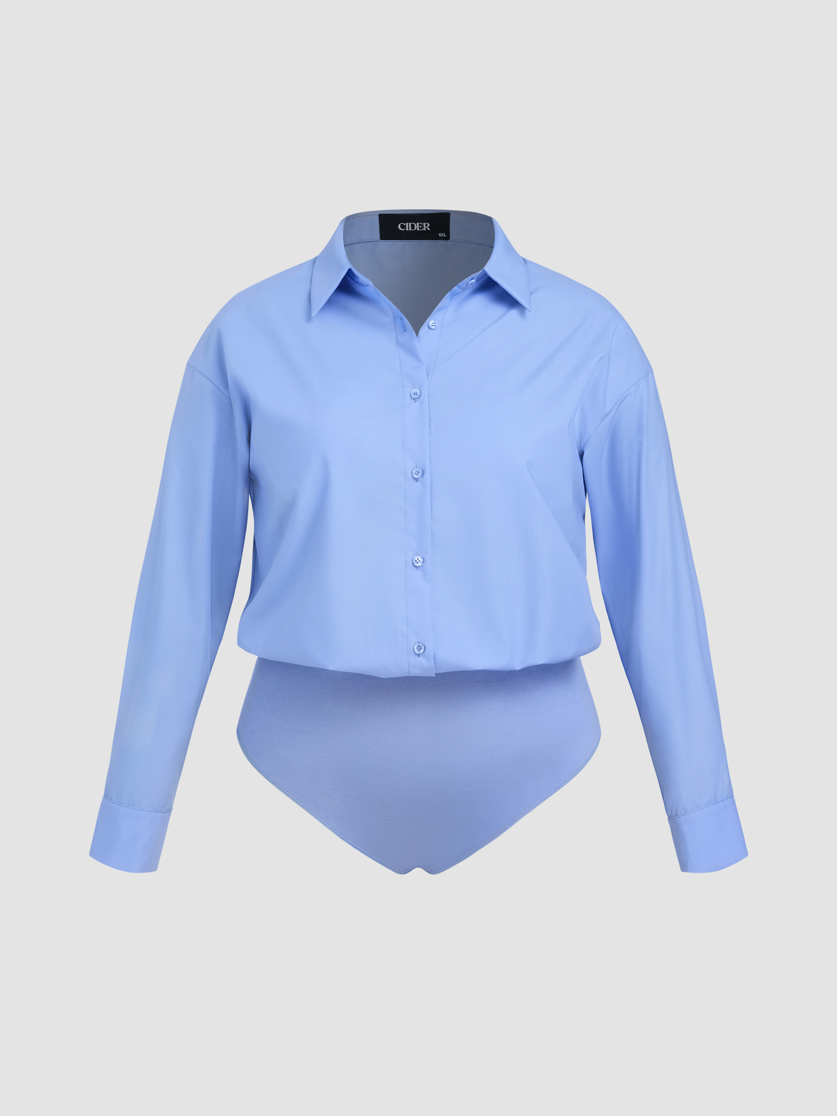 Woven Collar Solid Button Long Sleeve Blouse Curve & Plus For Daily Casual