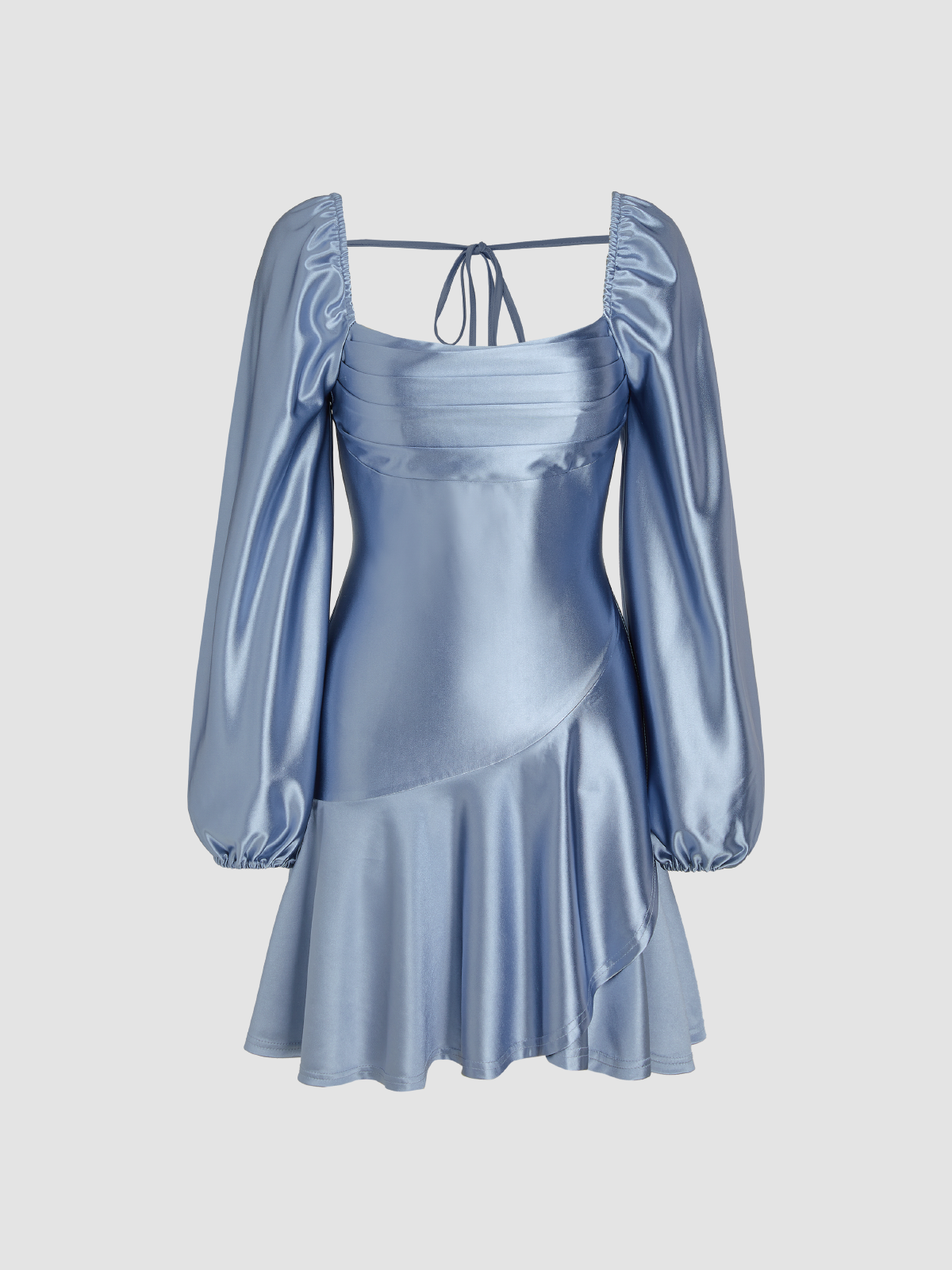 Satin Square Neck Solid Ruffle Mini Dress - Cider