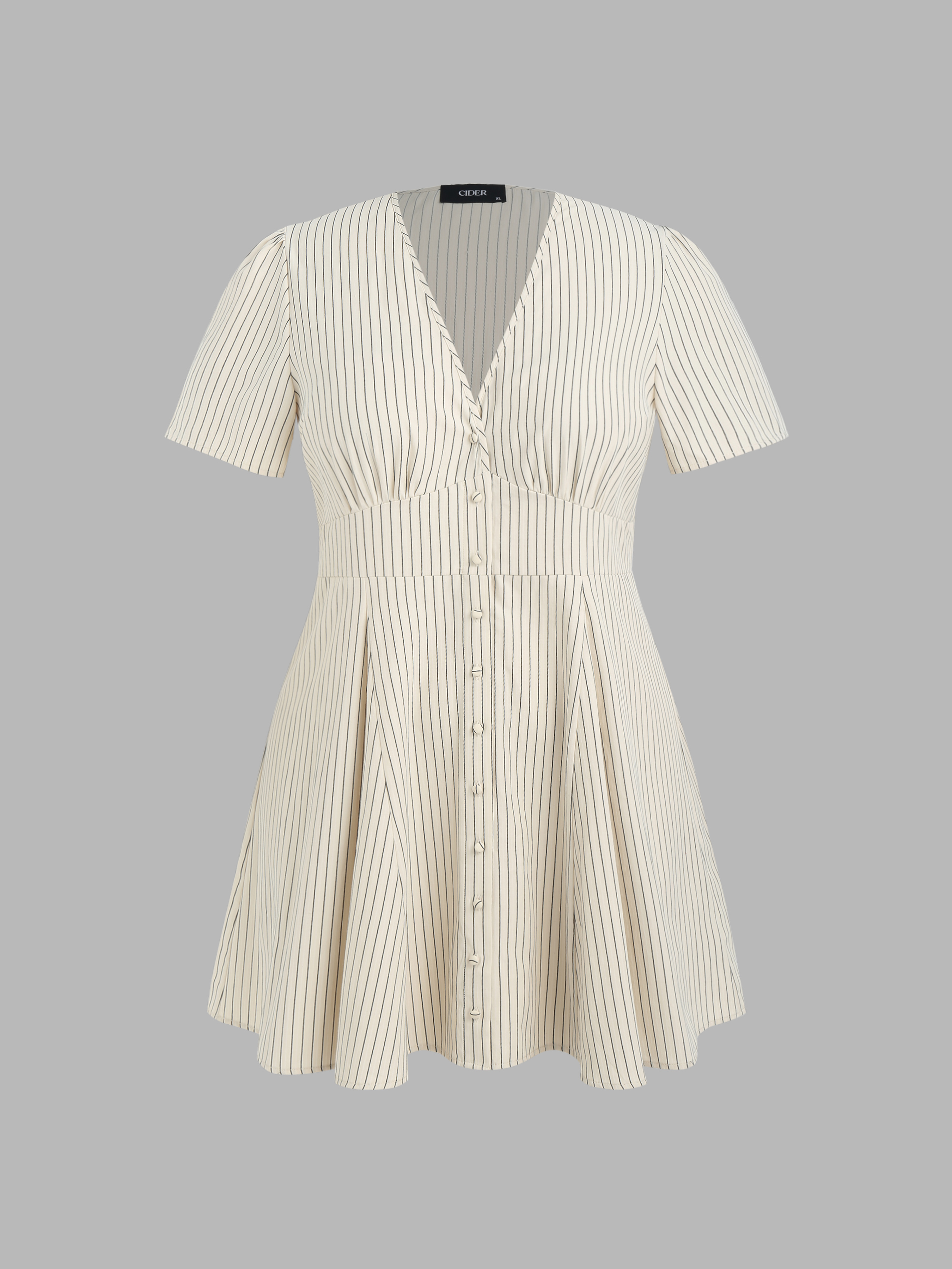 Woven V Neck Striped Ruffle Mini Dress Curve And Plus For Daily Casual Date