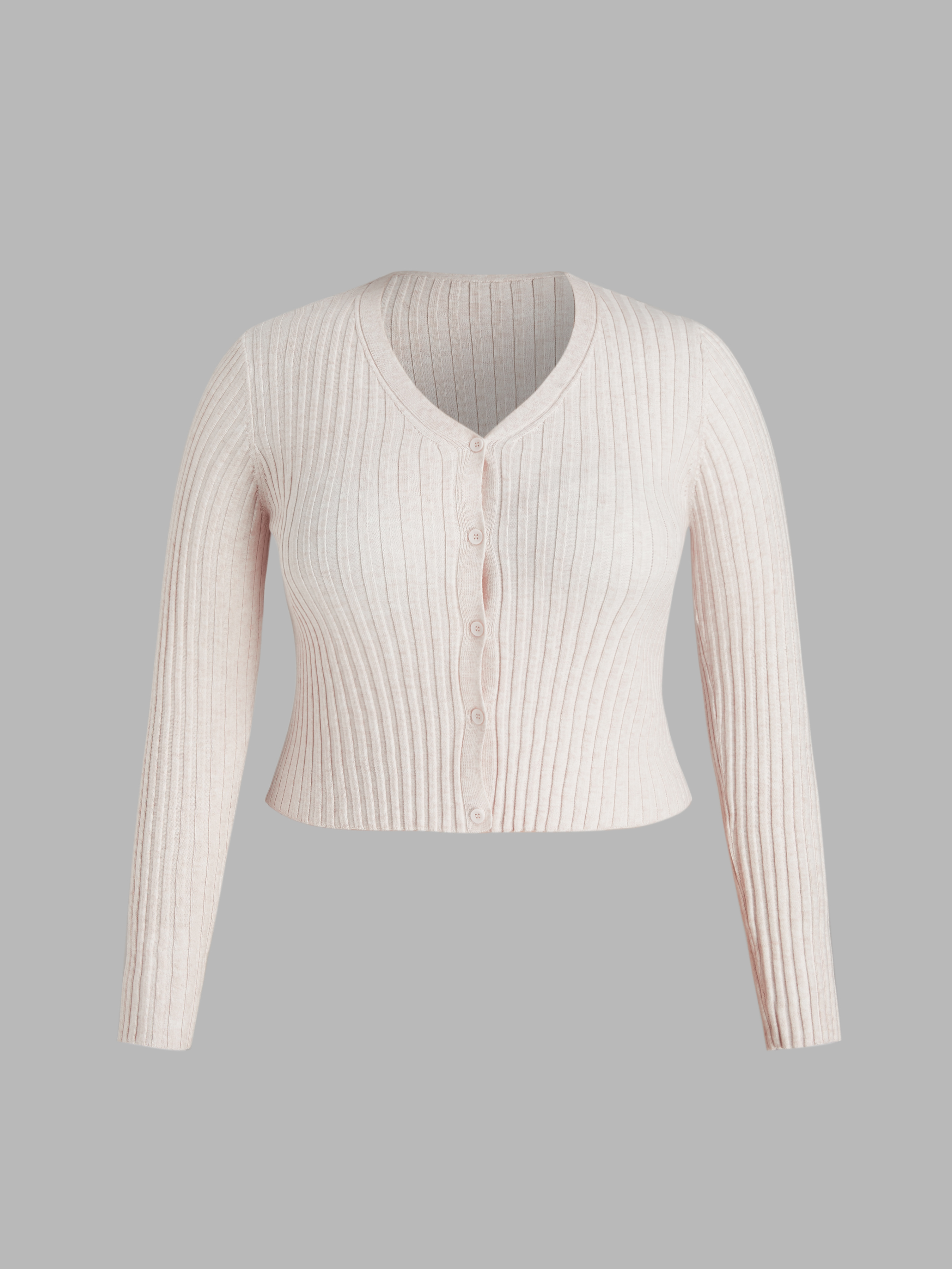 Knit Fabric Wool-blend V-neck Solid Button Crop Cardigan Curve & Plus For Daily Casual Coffee Shop