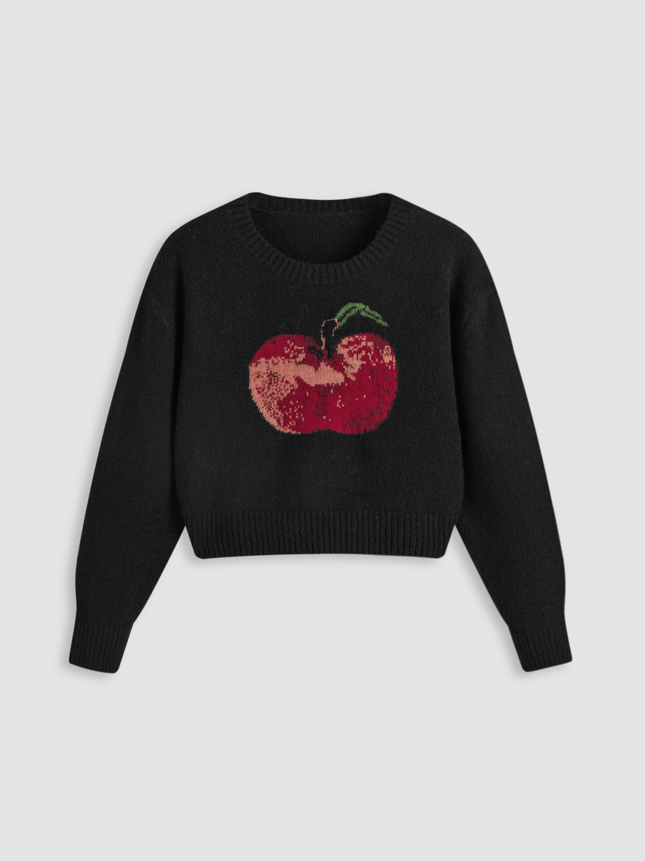 Jacquard Wool-blend Round Neckline Apple Sweater Curve & Plus For ...