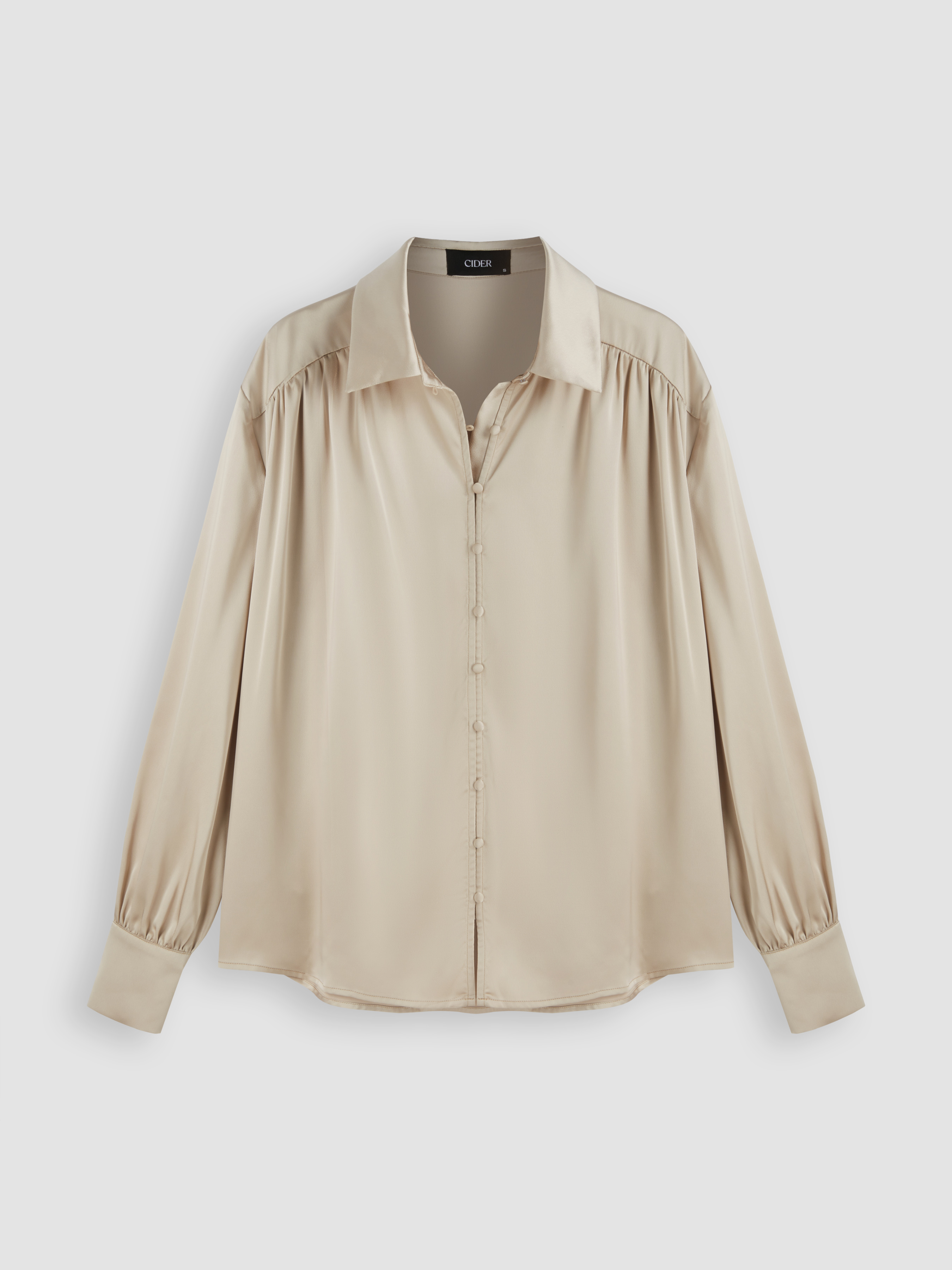 Polo Solid Button Long Sleeve Blouse - Cider