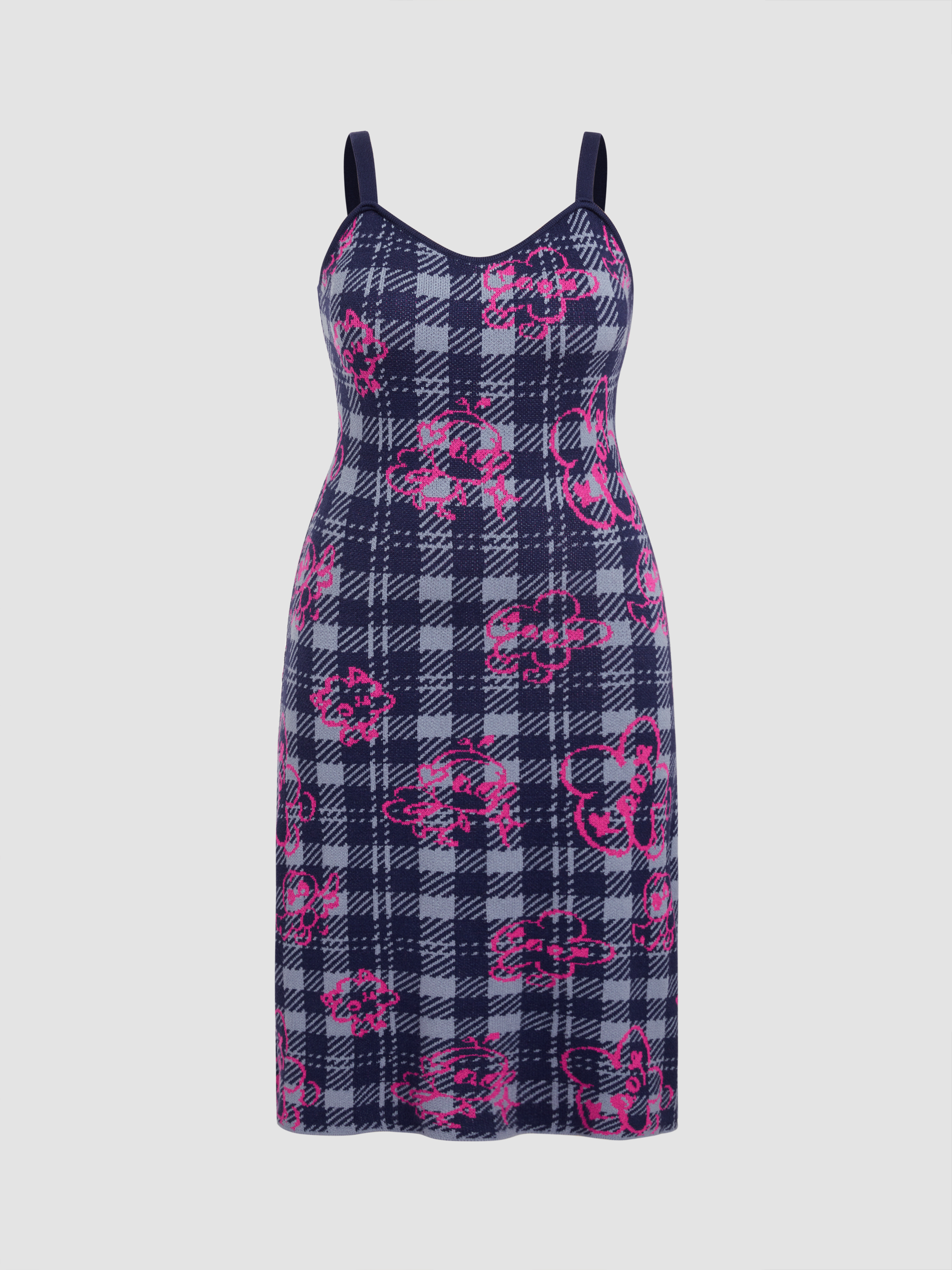 Jacquard V-neck Cartoon Floral Knitted Midi Dress Curve & Plus For ...