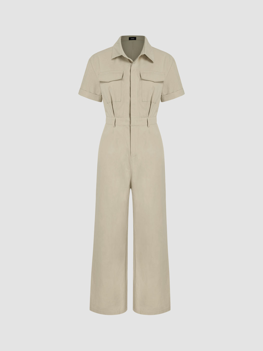Collar Solid Cargo Short Sleeve Jumpsuit - Cider