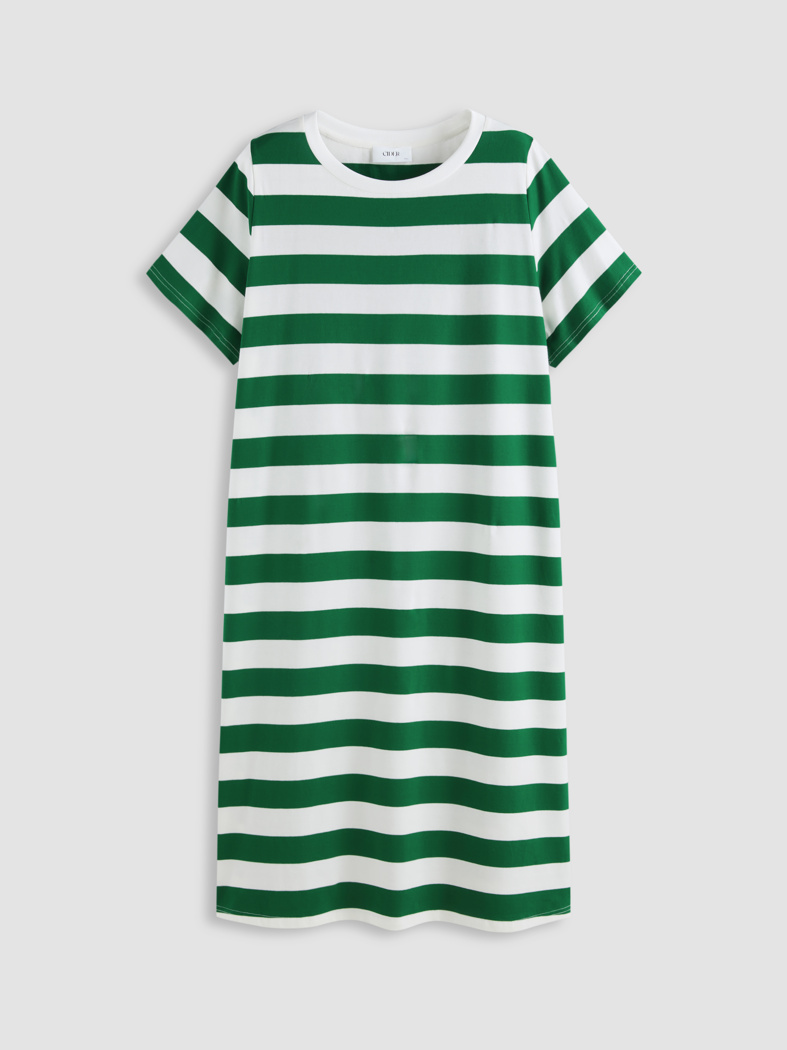 Round Neck Short Sleeve Striped Lounge Dress Curve & Plus - Cider