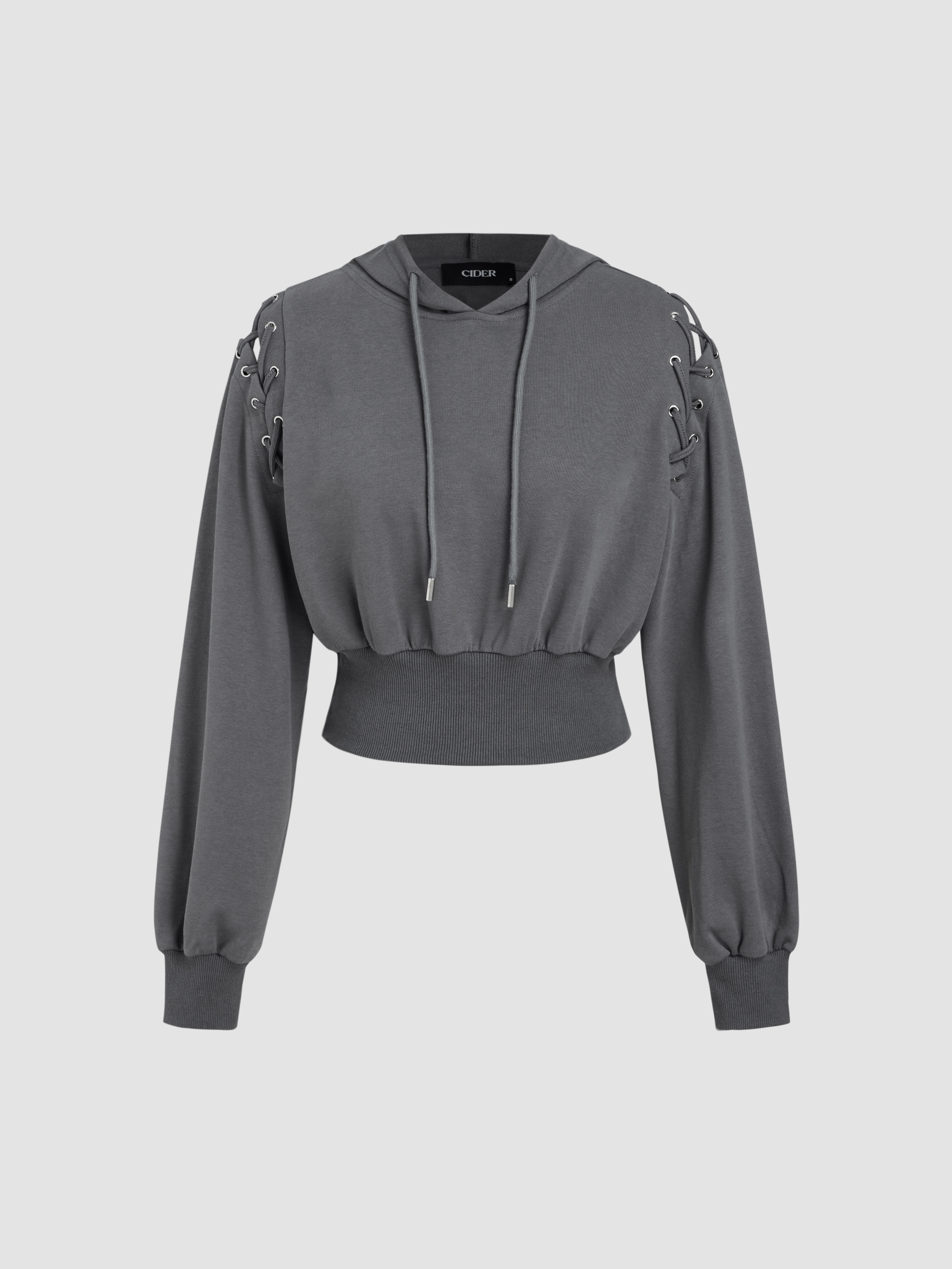 Hooded Long Sleeve Drawstring Top - Cider