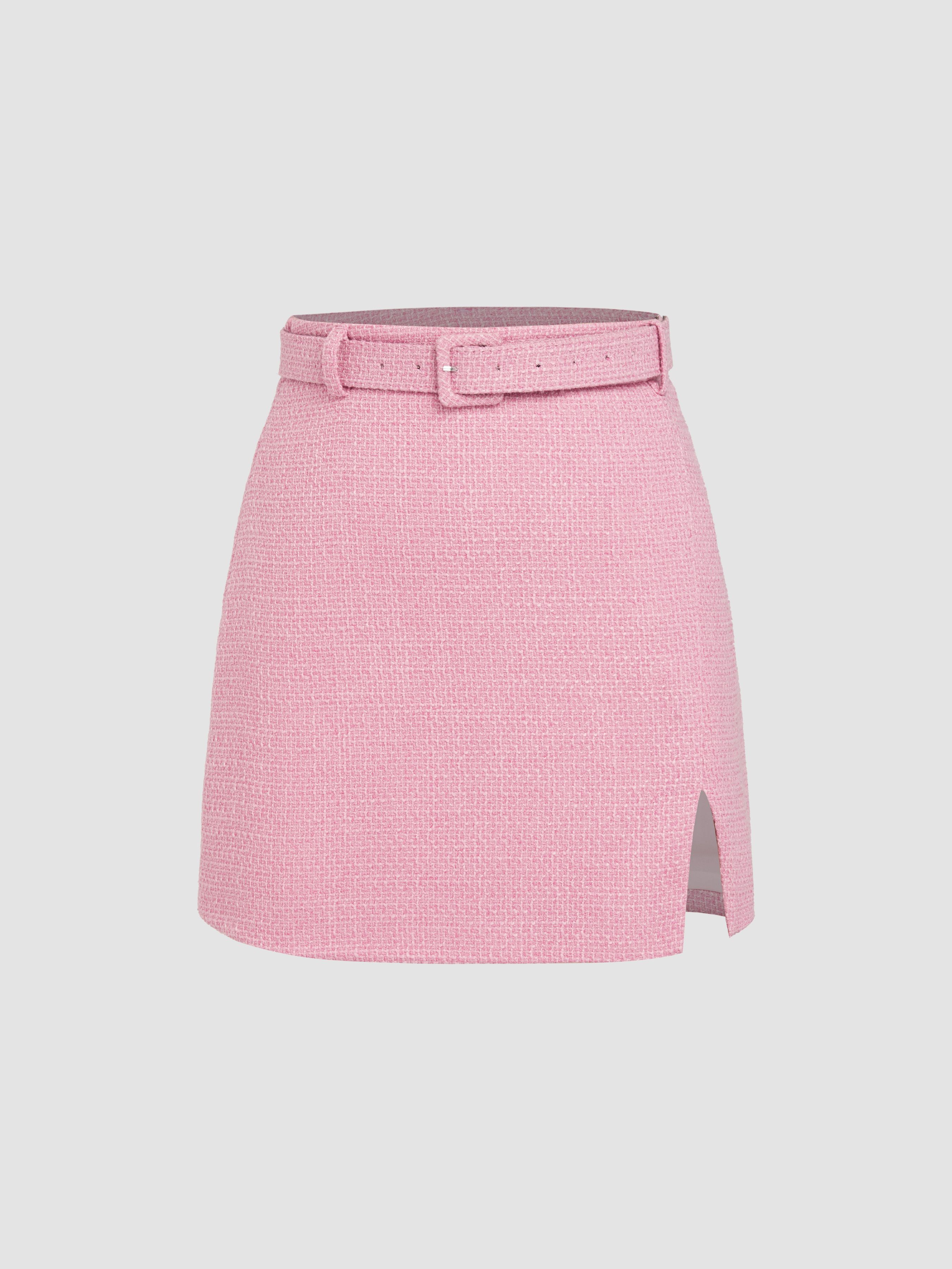 Tweed High Waist Solid Split Mini Skirt - Cider