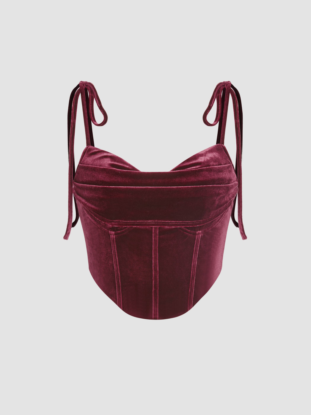 Velvet Cowl Neck Corset Knotted Crop Top - Cider