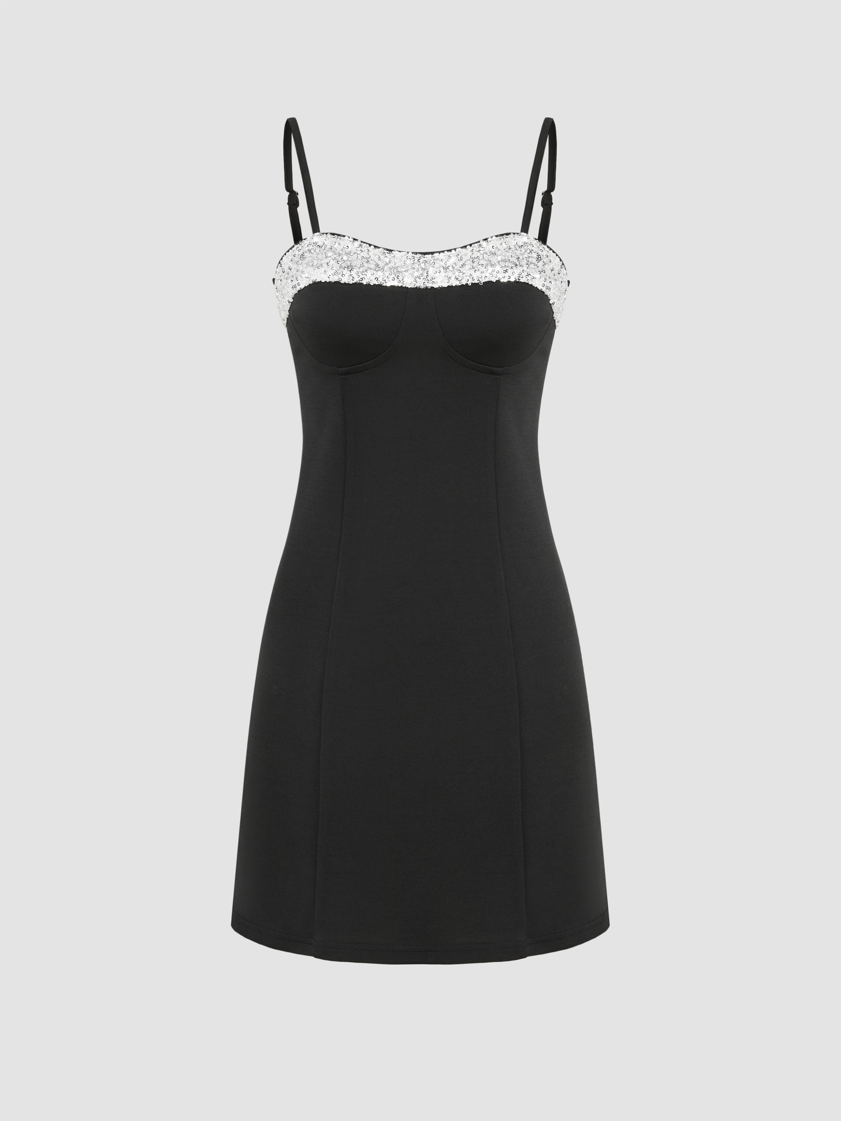 Sequin Square Neck Solid Backless Mini Dress For Daily Casual Date