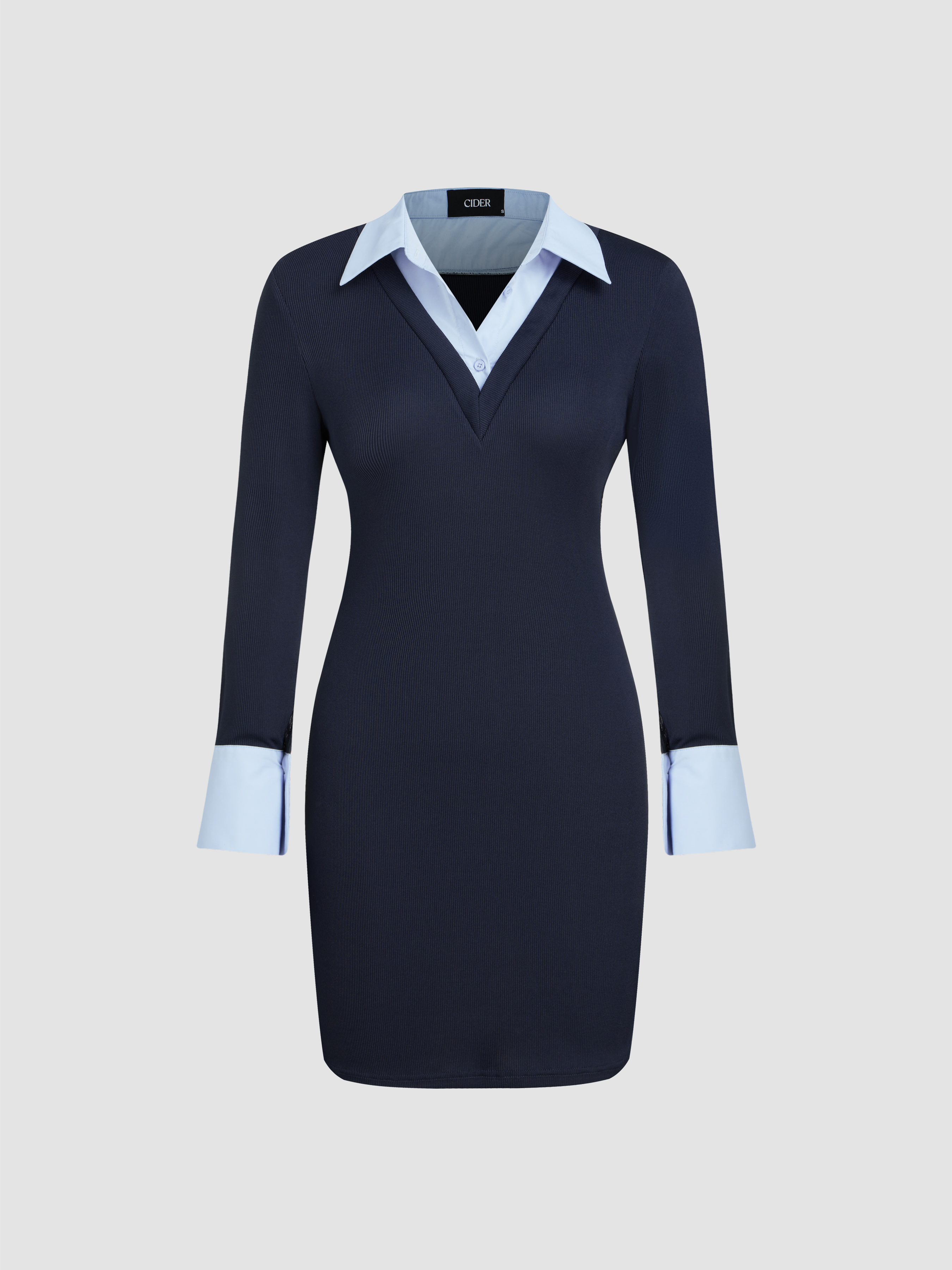 Collar Solid Button Mini Dress - Cider