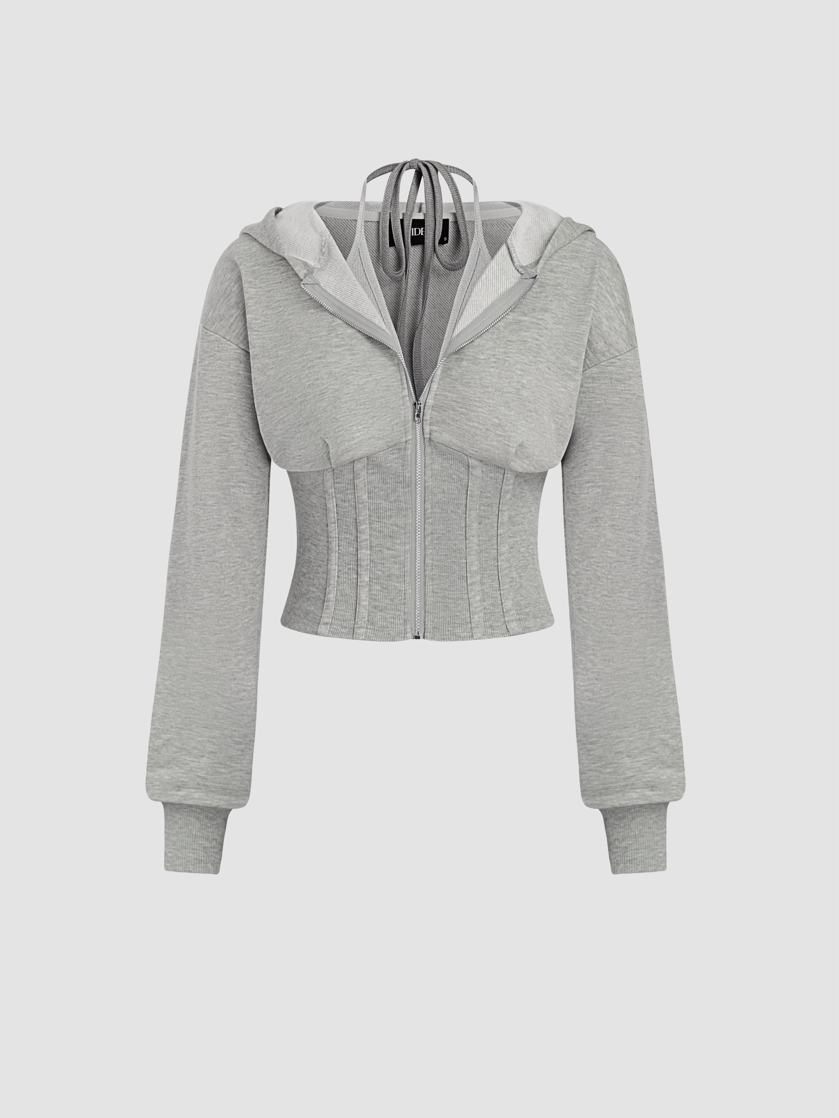 Solid Corset Drawstring Hoodie - Cider