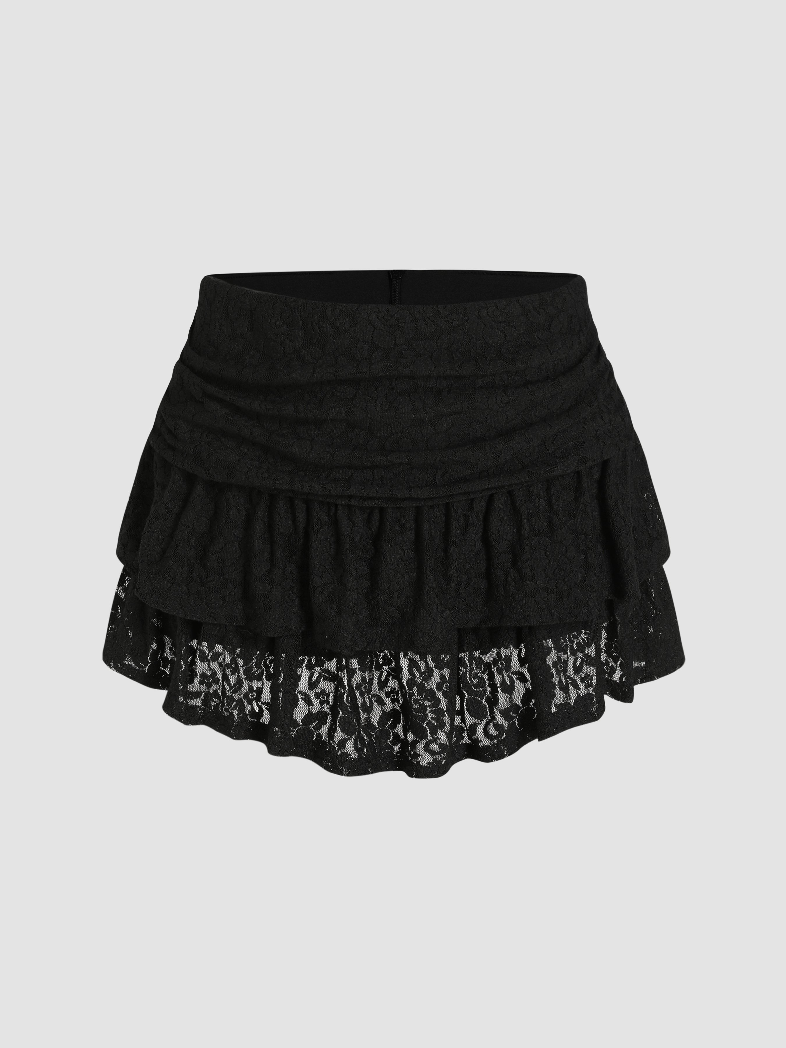 Lace Ruched Floral Lace Knit Skort Curve & Plus For Daily Casual Vacation