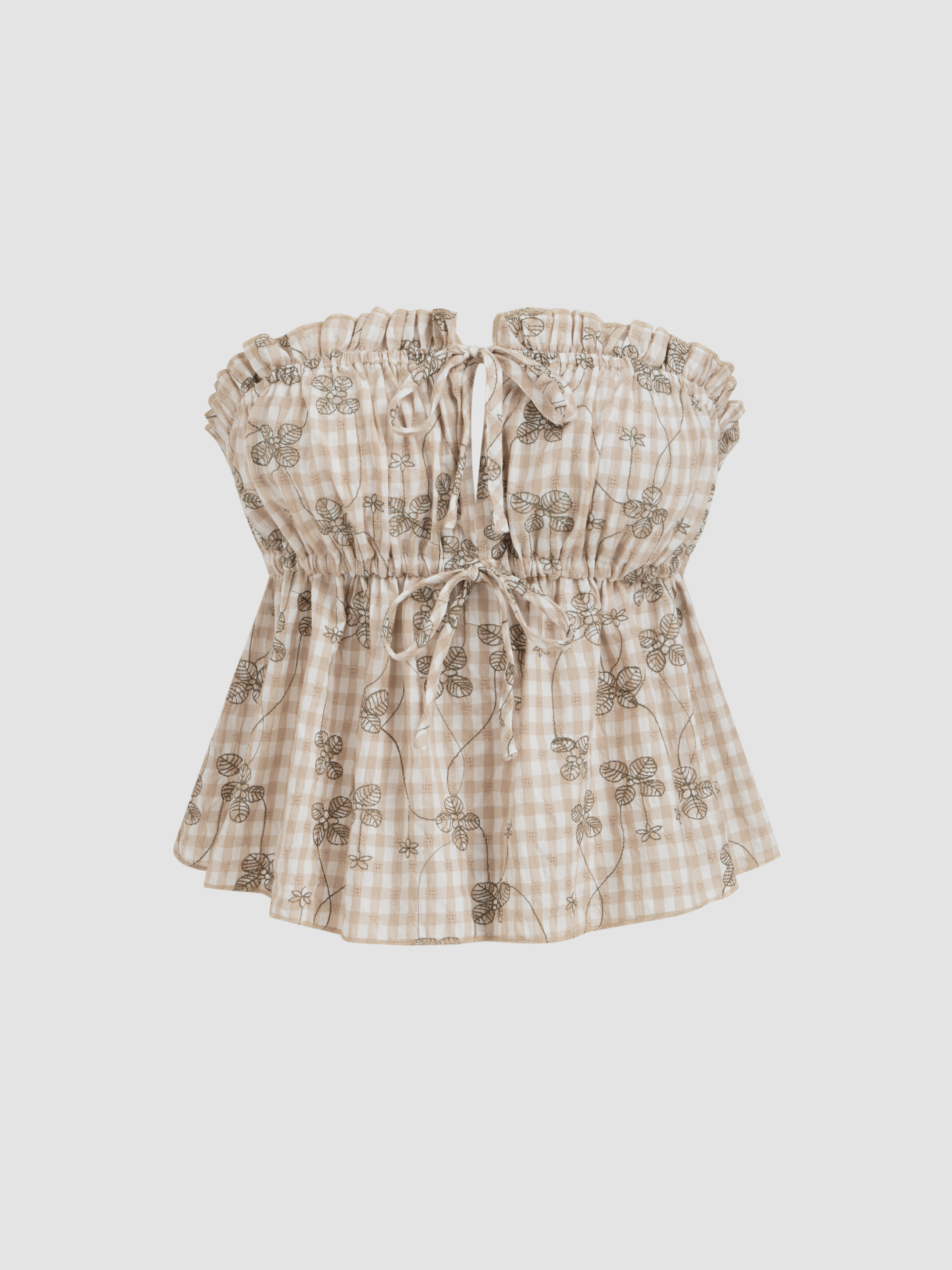 Woven Floral Drawstring Crop Tube Top For Daily Casual Coffee Shop