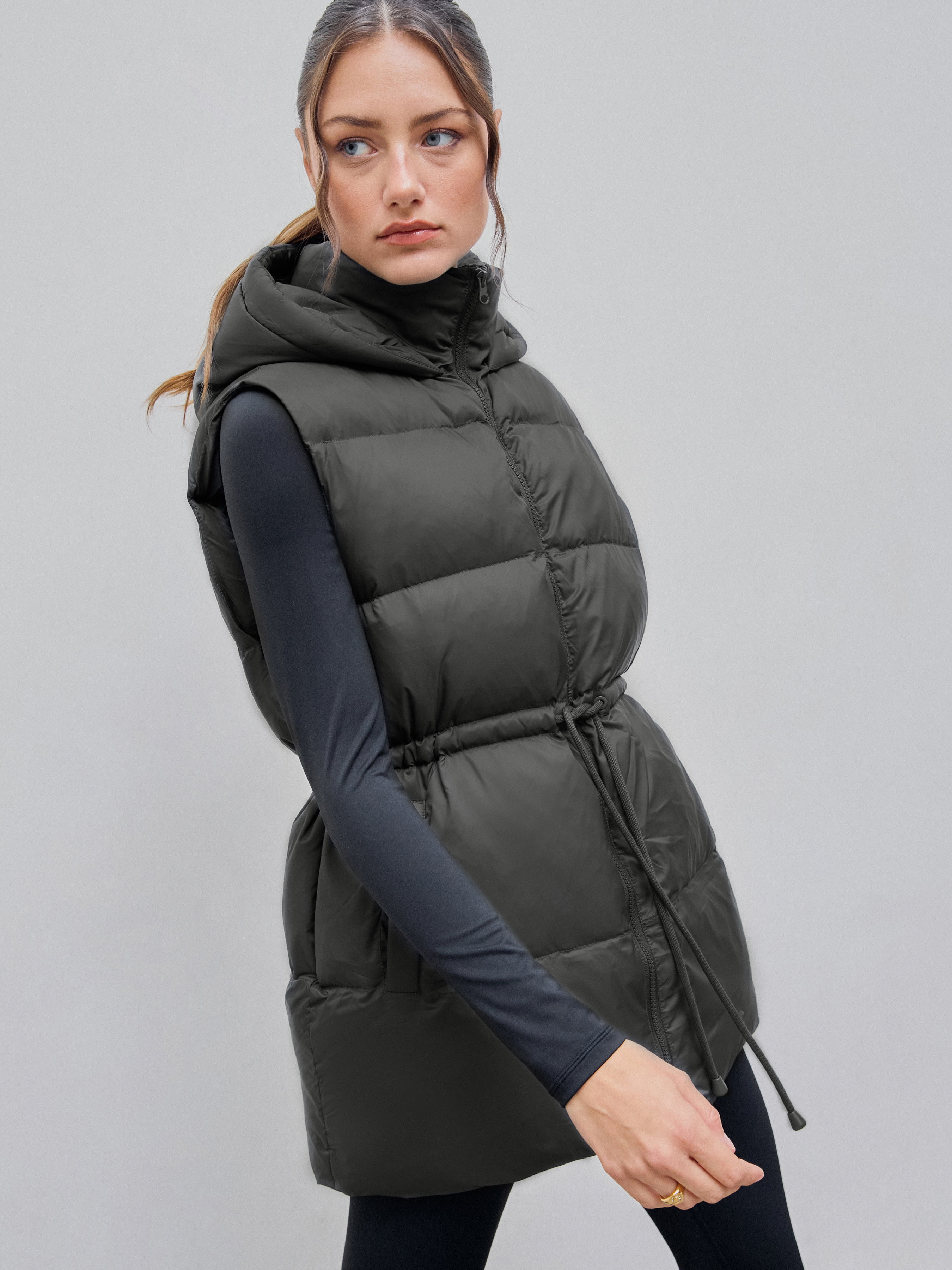 Hooded Solid Puffer Vest - Cider