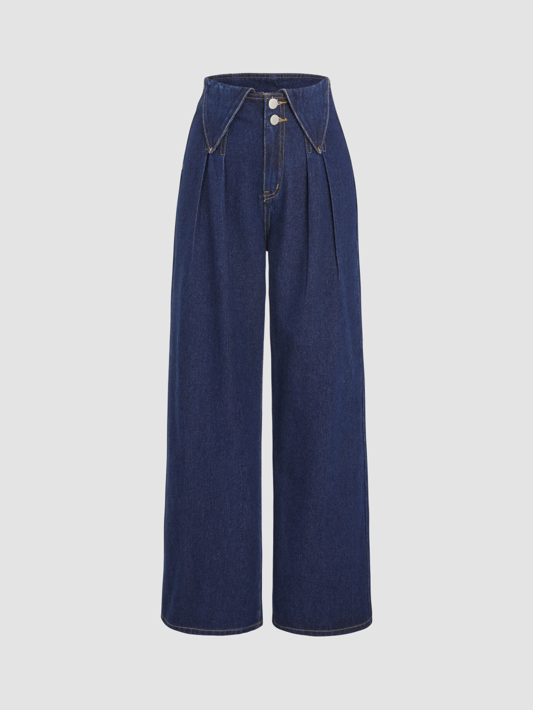 Denim High Waist Pleated Button Wide Leg Jeans For School Daily Casual Work