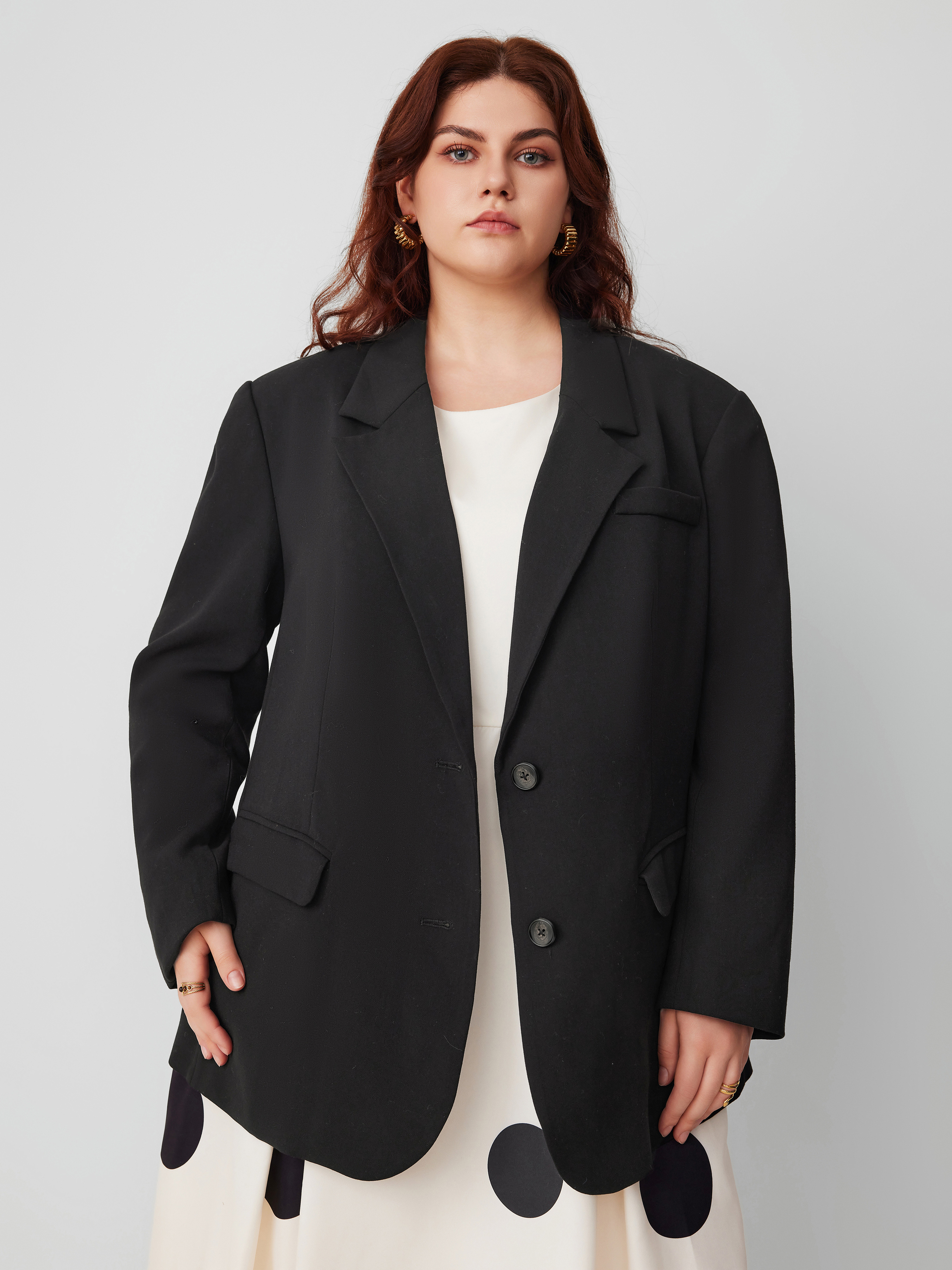 Collar Solid Button Blazer Curve & Plus For Daily Casual Work