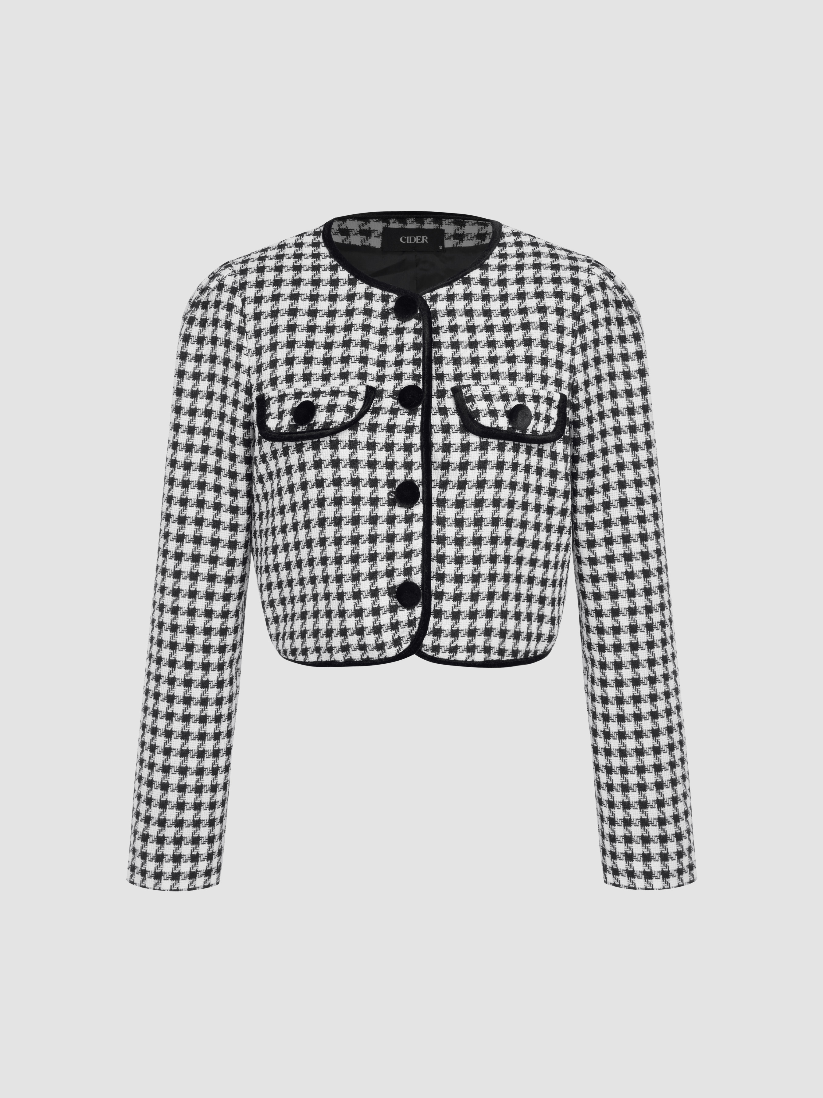 Tweed Round Neckline Solid Button Crop Jacket For School Daily Casual Date Coffee Shop