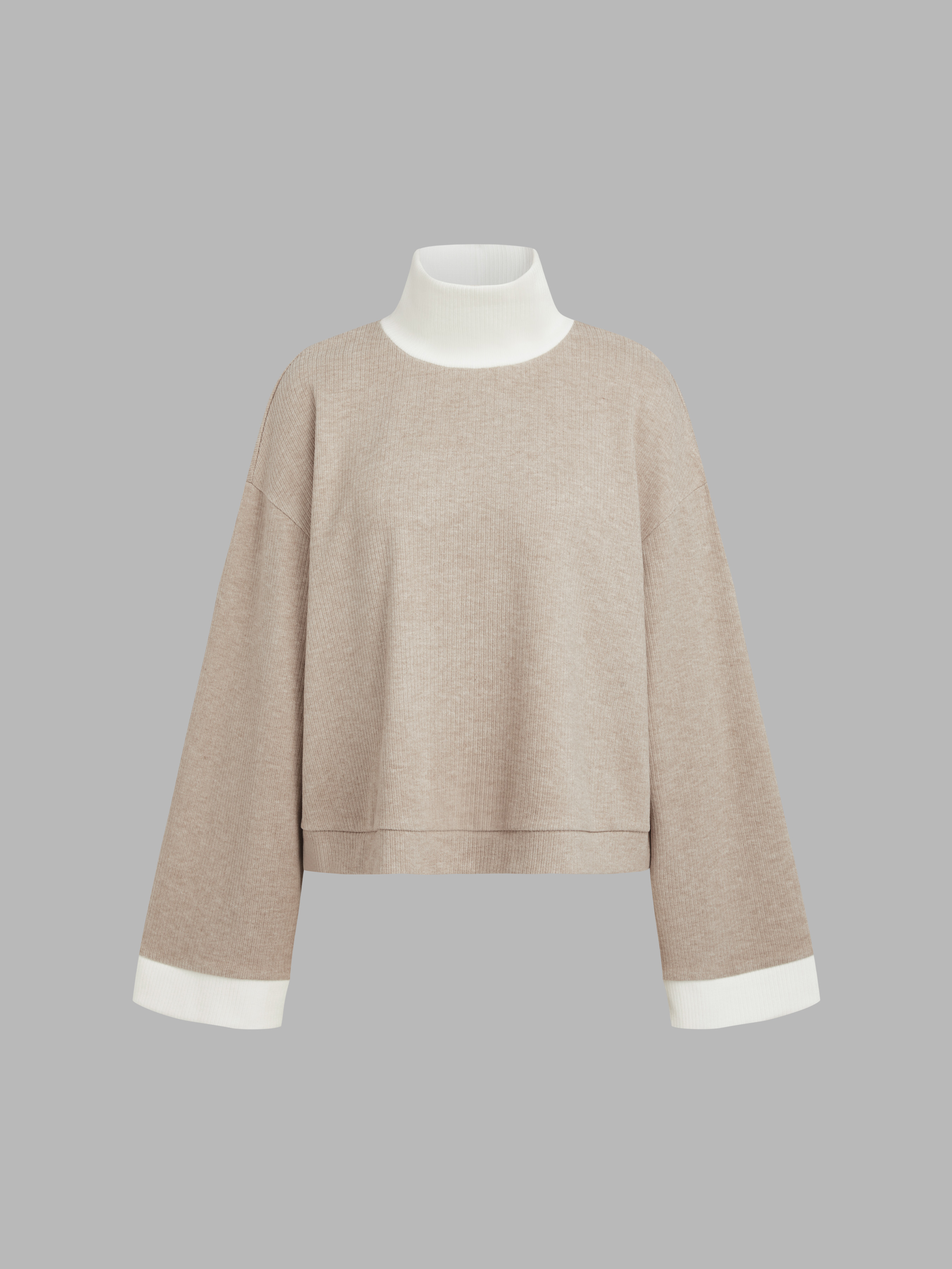 Contrasting Binding Turtleneck Sweater - Cider