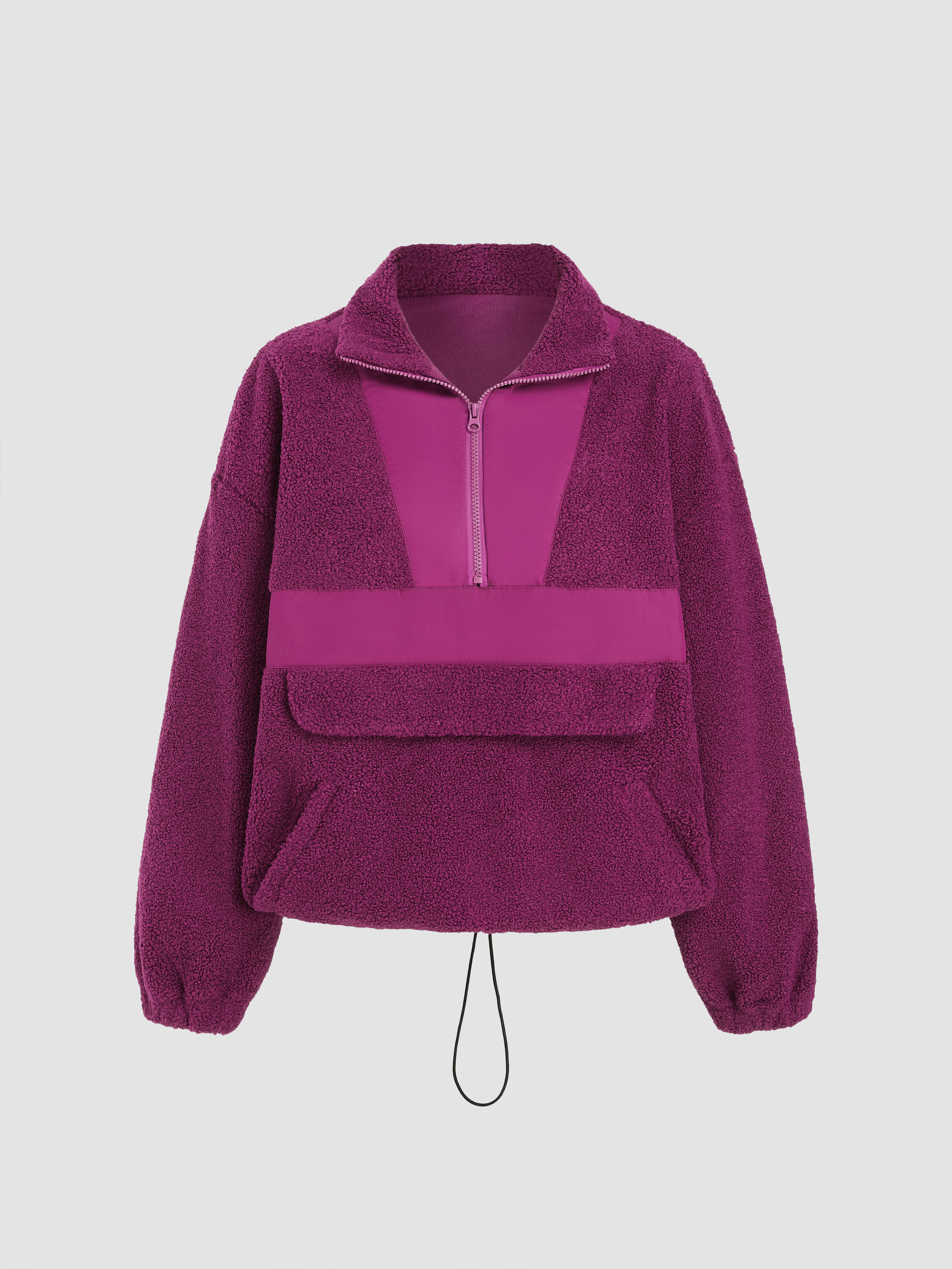 Fleece Stand Collar Pocket Solid Sweatshirt - Cider