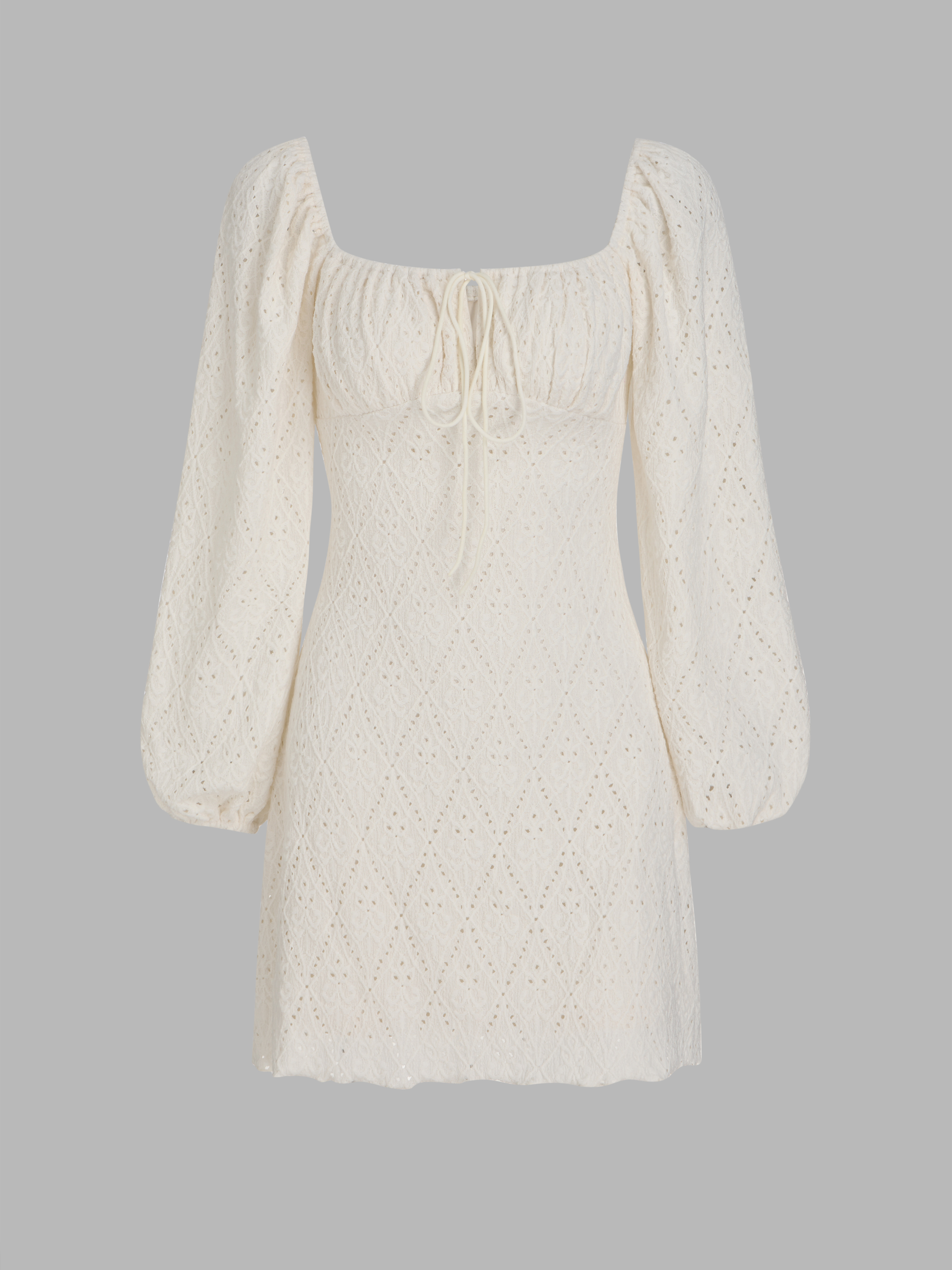 Lace Square Neck Knotted Mini Dress - Cider